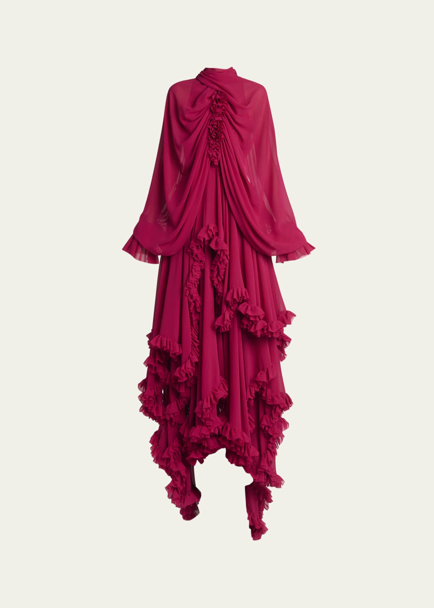 McQueen Draped Open-Back Ruffle Cape Gown - Bergdorf Goodman