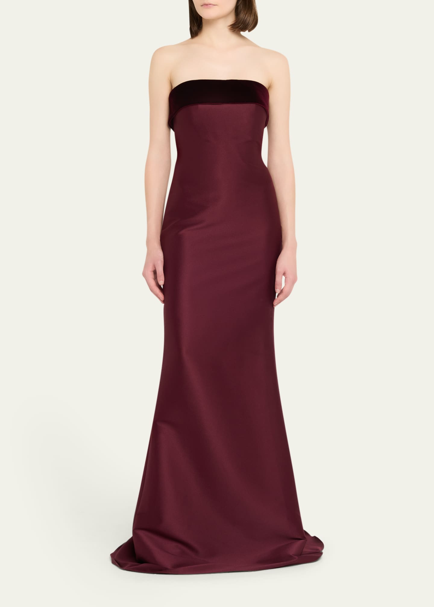 Badgley Mischka Strapless Velvet-Trim Mikado Trumpet Gown - Bergdorf ...