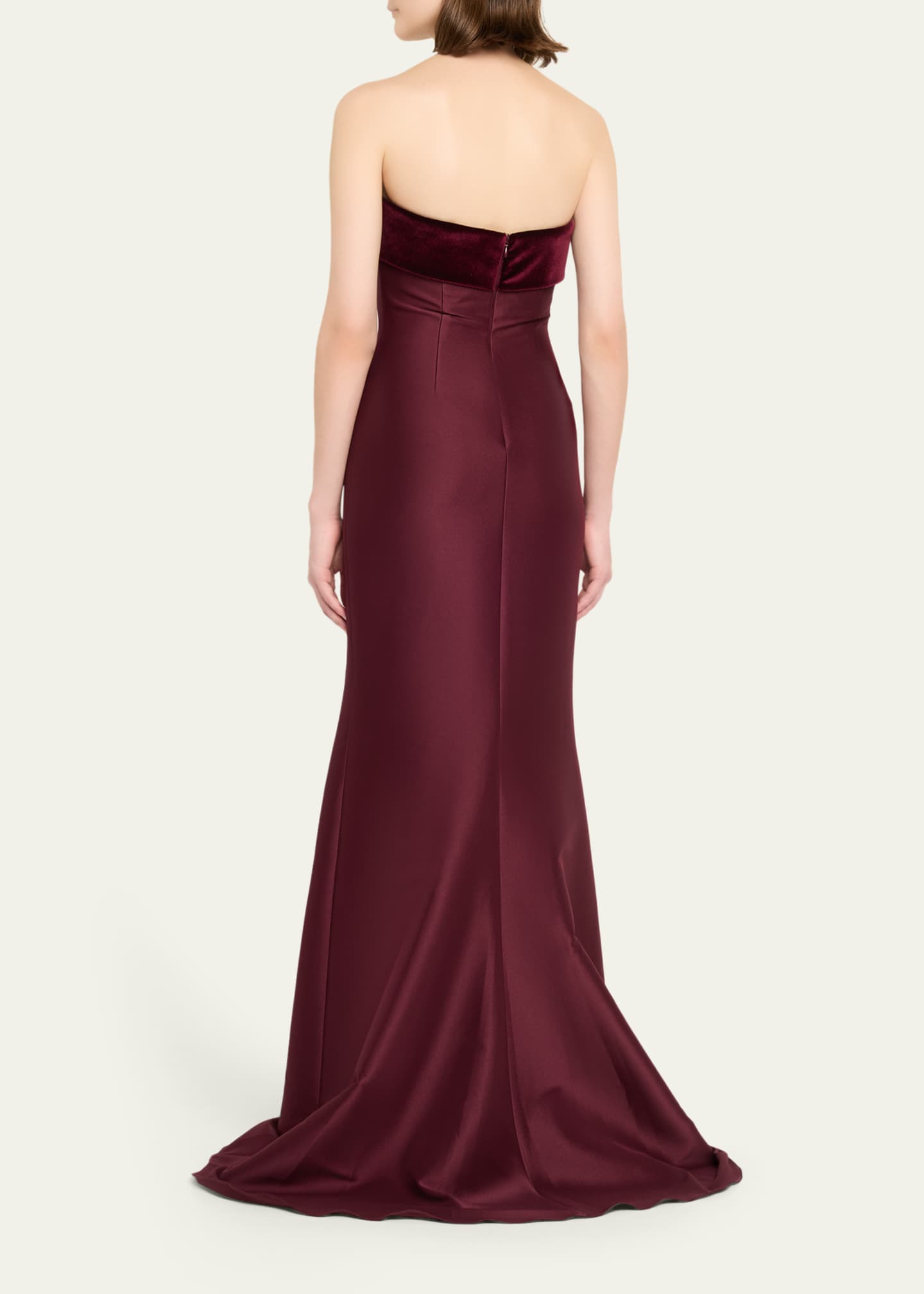 Badgley Mischka Strapless Velvet-Trim Mikado Trumpet Gown - Bergdorf ...