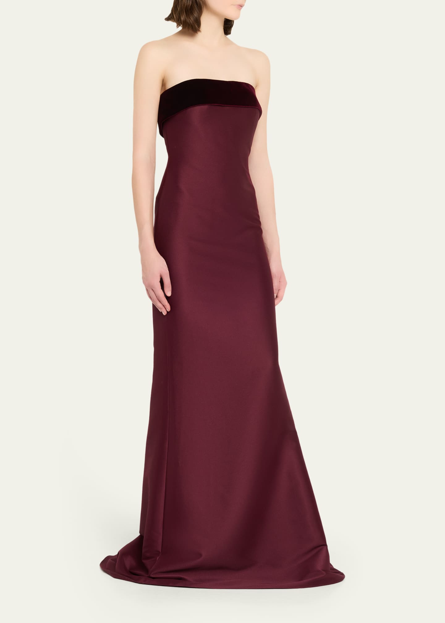 Badgley Mischka Strapless Velvet-Trim Mikado Trumpet Gown - Bergdorf ...
