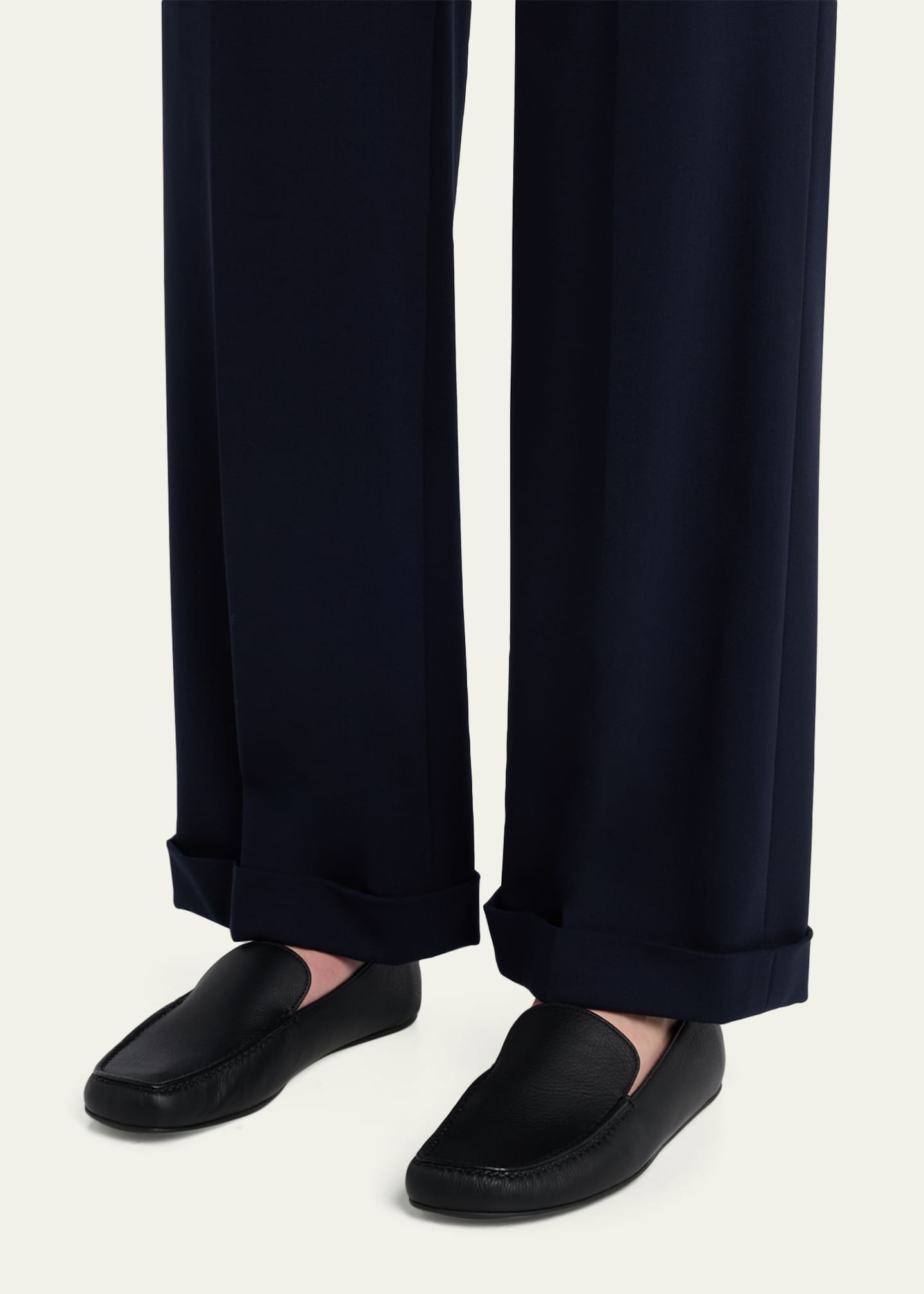 THE ROW Leo Grained Leather Slippers - Bergdorf Goodman