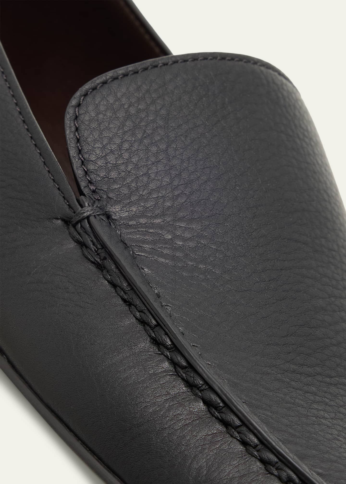 THE ROW Leo Grained Leather Slippers - Bergdorf Goodman