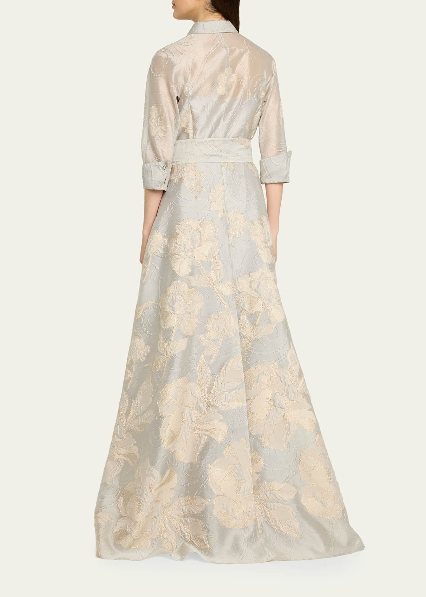 Rickie Freeman for Teri Jon Metallic Floral Jacquard Shirt Gown ...