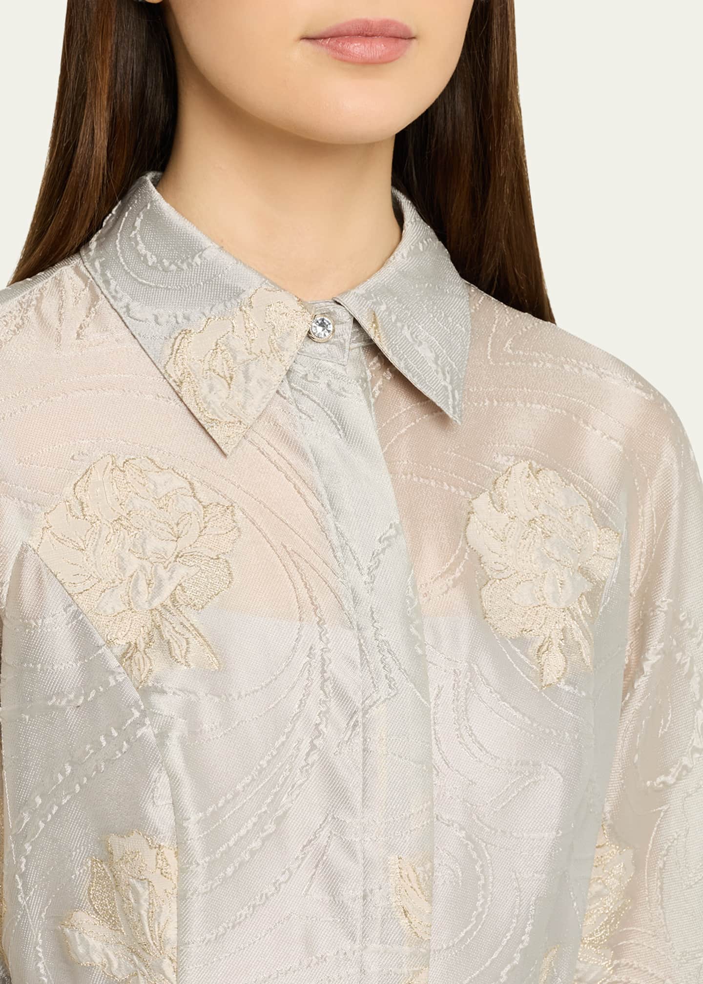 Rickie Freeman for Teri Jon Metallic Floral Jacquard Shirt Gown ...