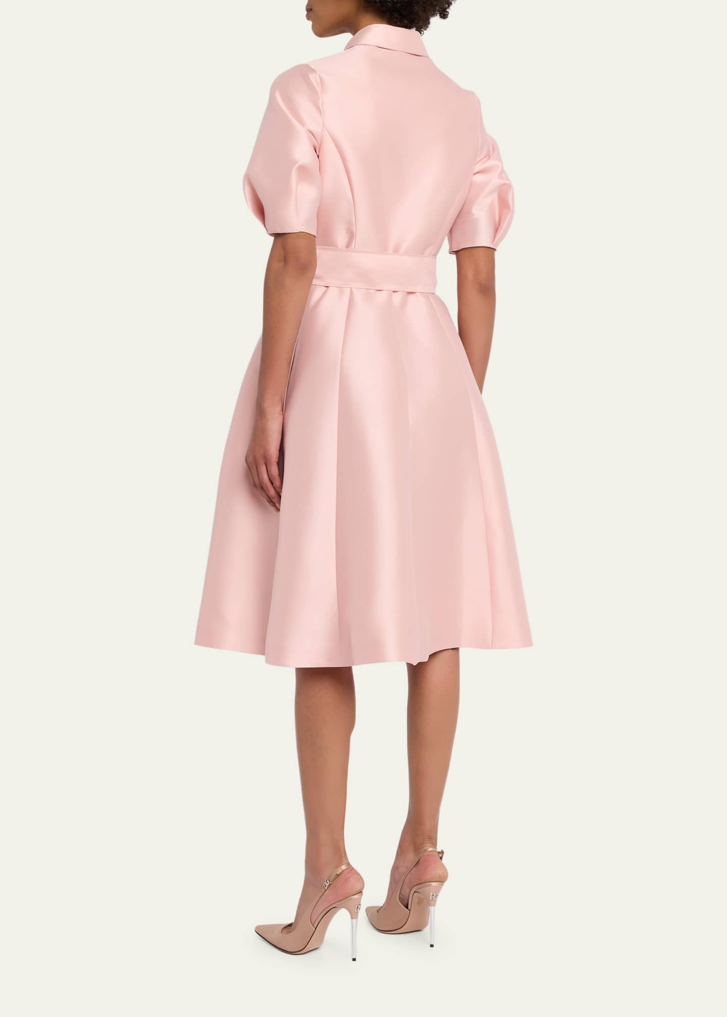 Rickie Freeman for Teri Jon Puff-Sleeve Pique Faille Shirtdress ...
