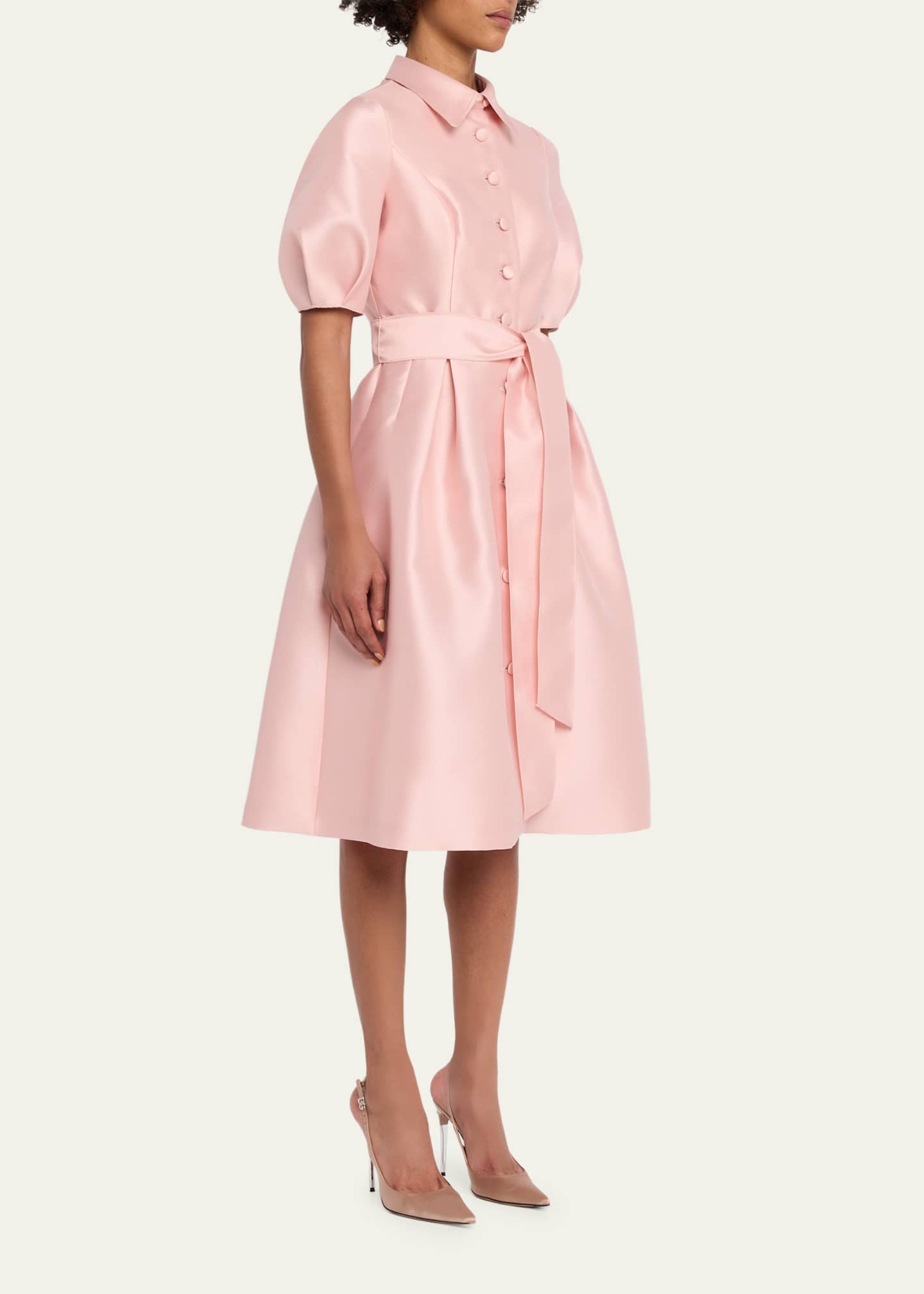 Rickie Freeman for Teri Jon Puff-Sleeve Pique Faille Shirtdress ...