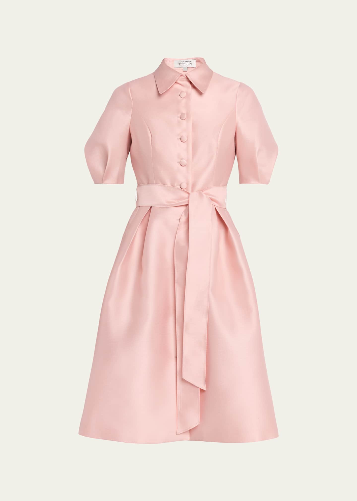 Rickie Freeman for Teri Jon Puff-Sleeve Pique Faille Shirtdress ...