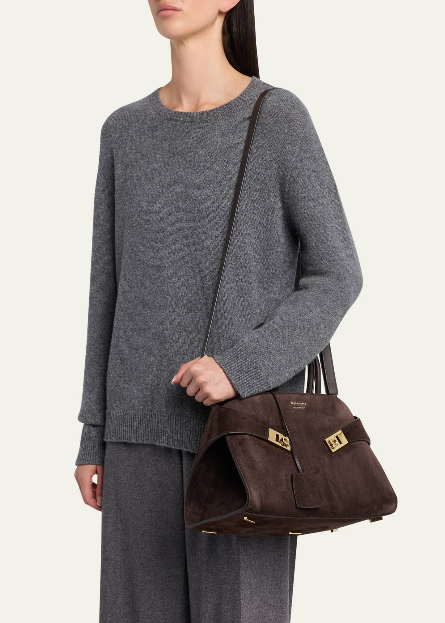 Ferragamo Hug Medium Suede Handbag - Bergdorf Goodman