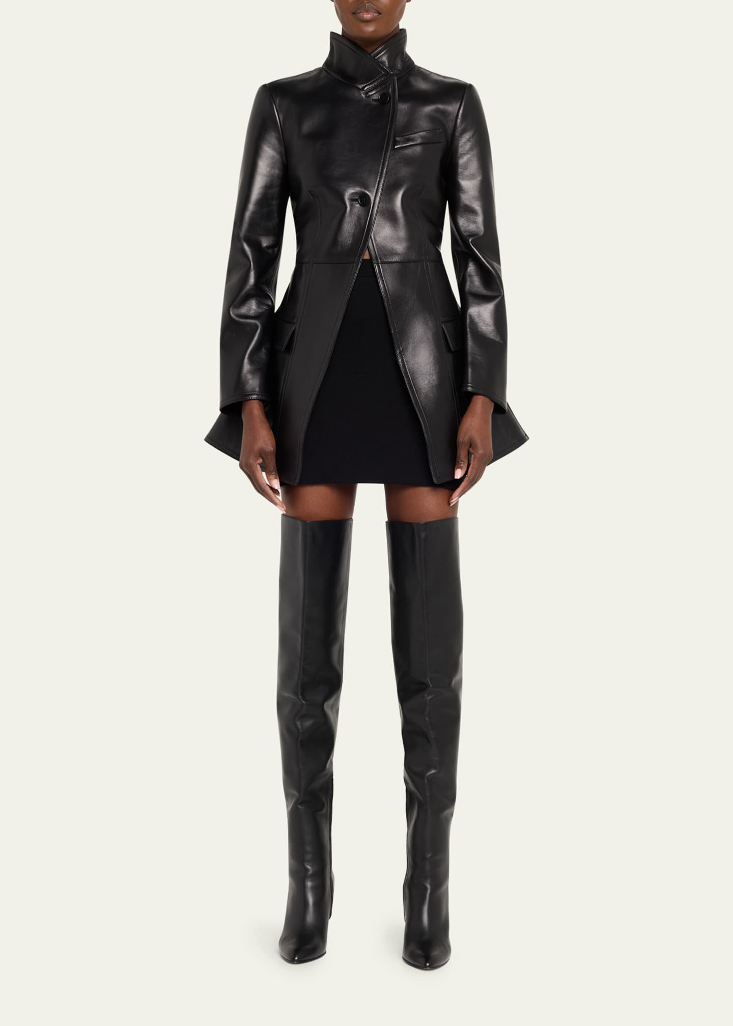 McQueen Leather Single-Breasted Cutaway Jacket - Bergdorf Goodman