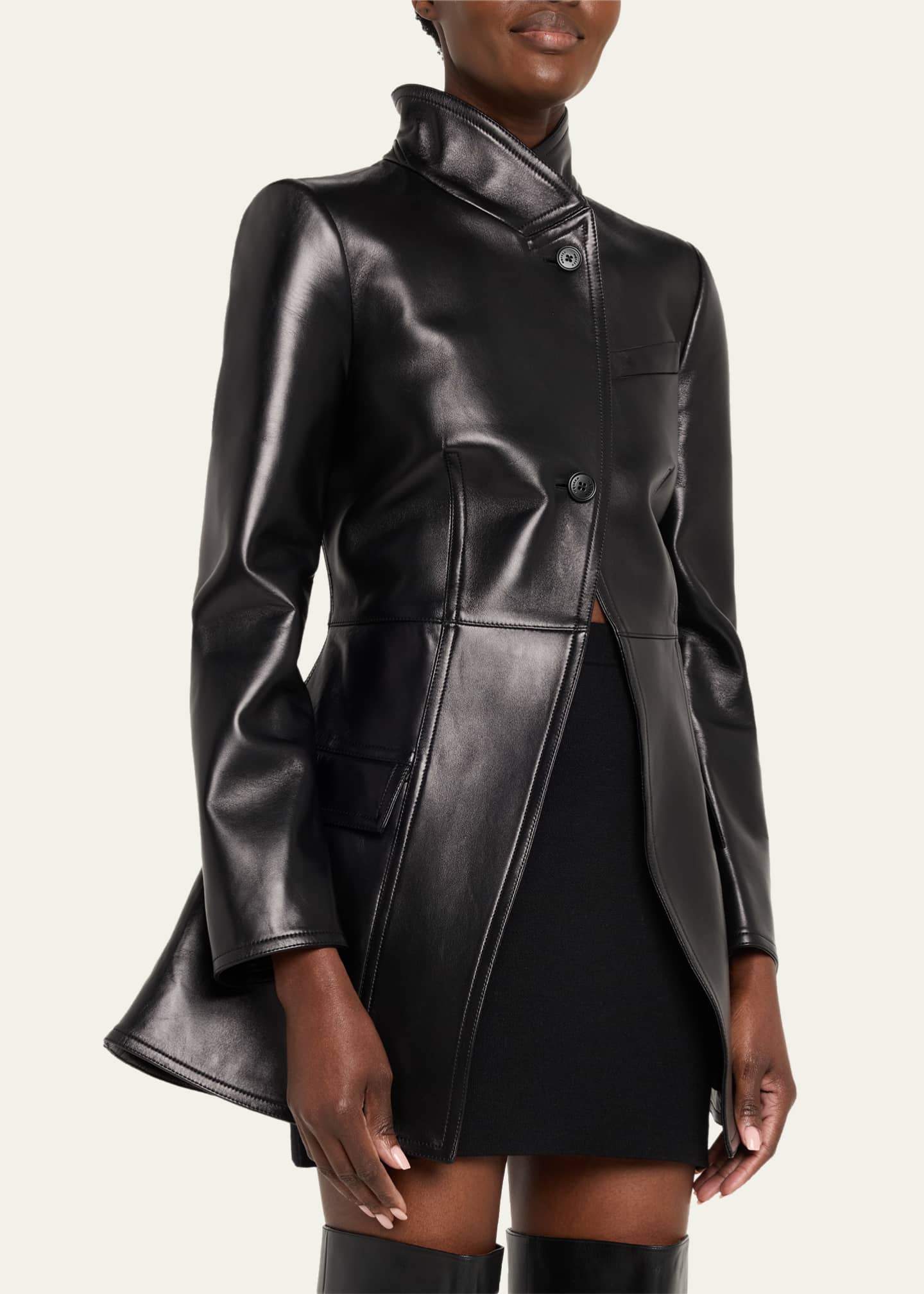 McQueen Leather Single-Breasted Cutaway Jacket - Bergdorf Goodman