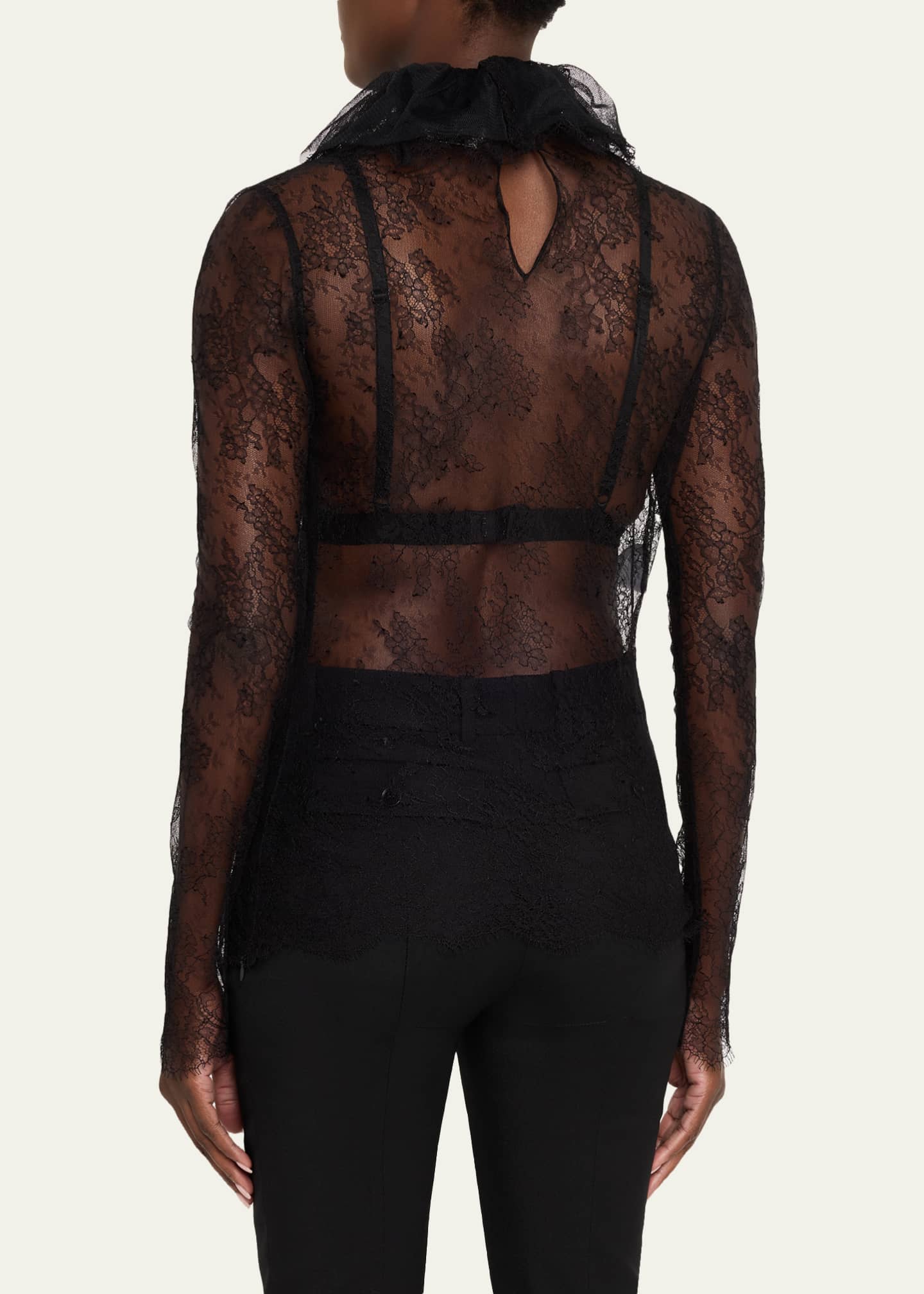 McQueen Ruffle Collar Sheer Lace Top - Bergdorf Goodman