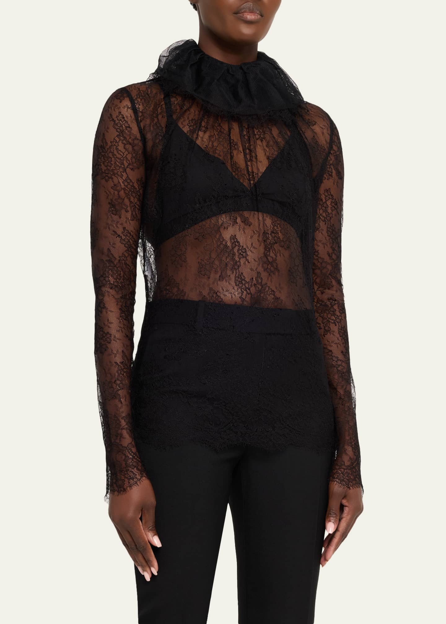 McQueen Ruffle Collar Sheer Lace Top - Bergdorf Goodman