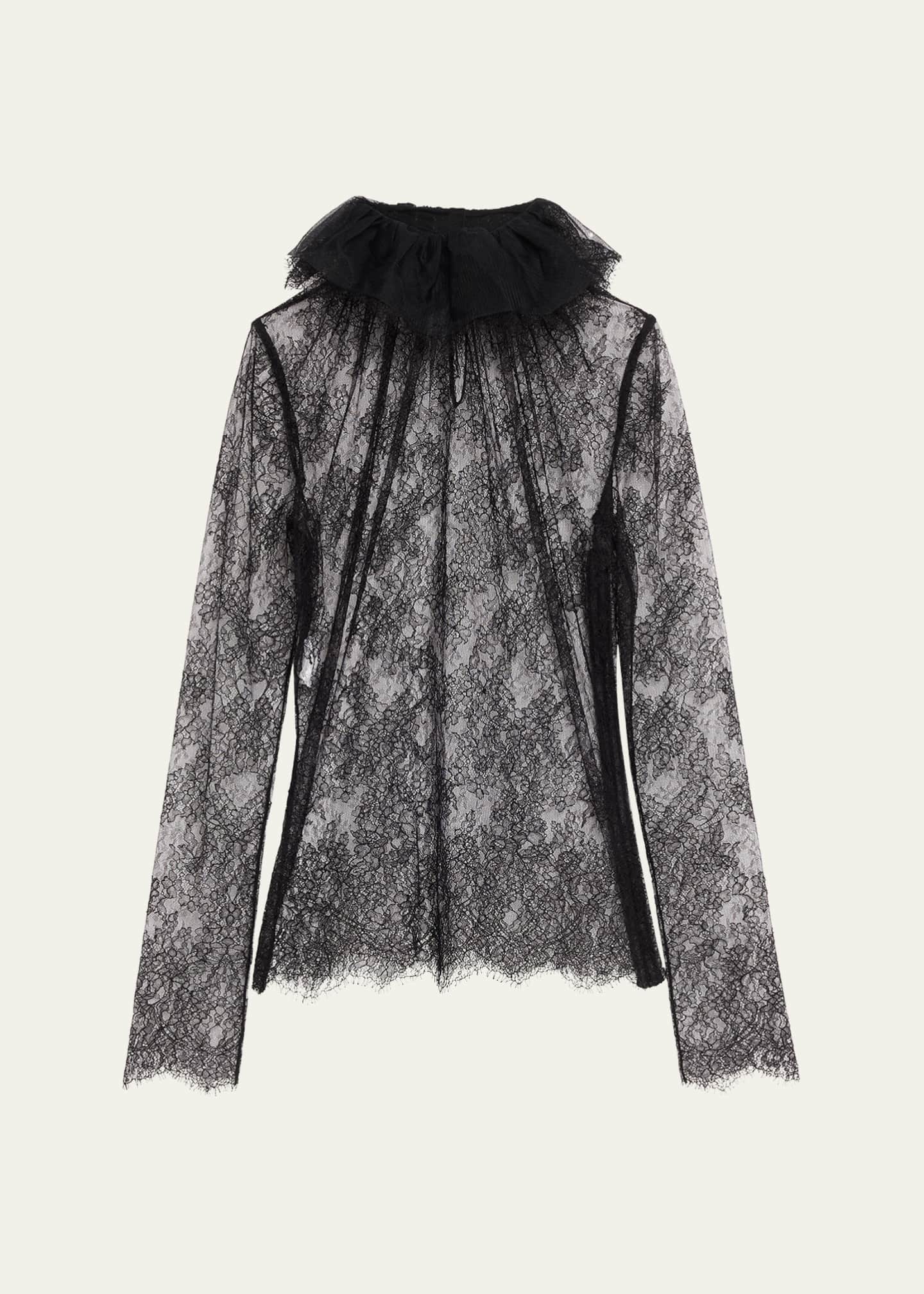 McQueen Ruffle Collar Sheer Lace Top - Bergdorf Goodman