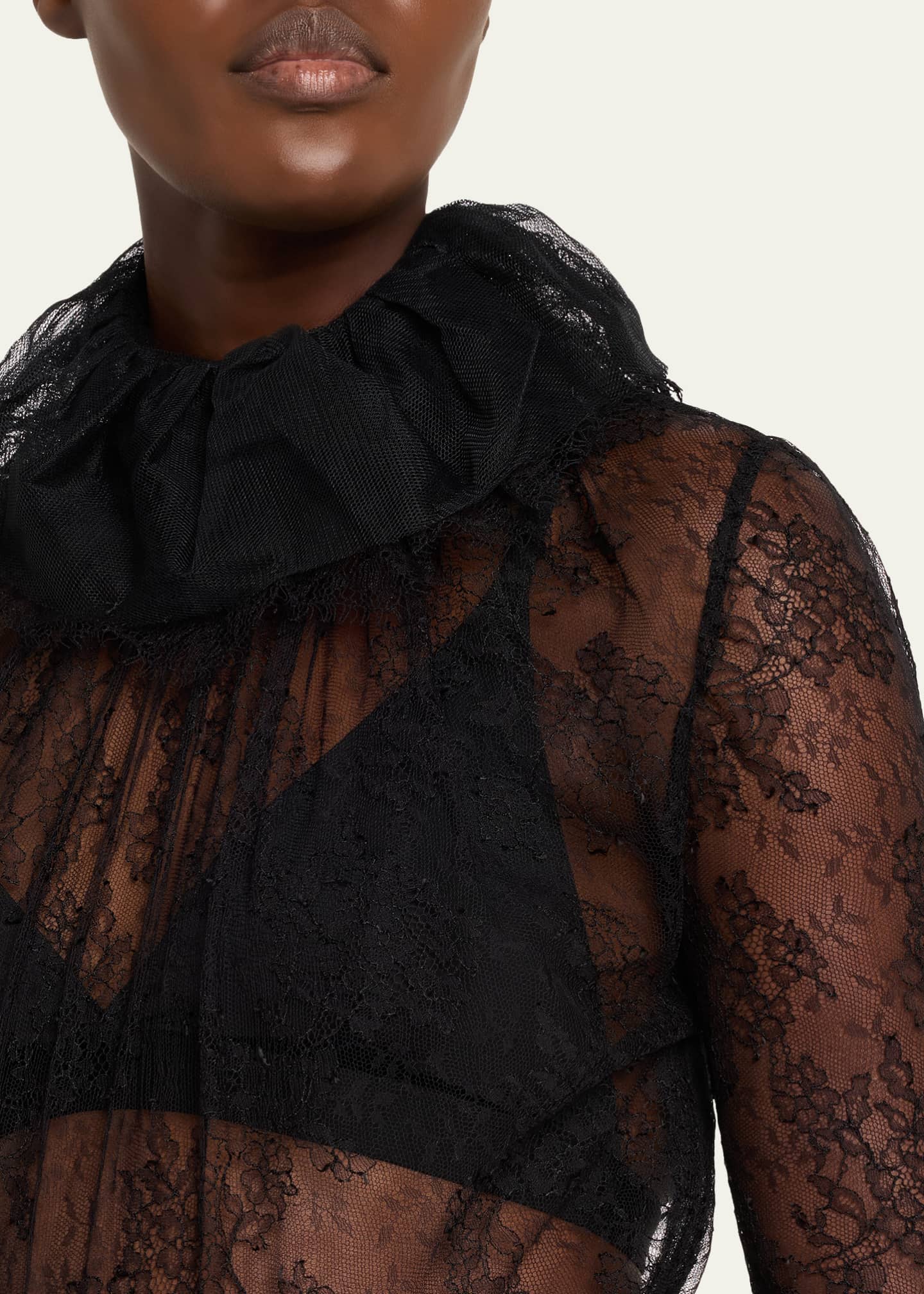 McQueen Ruffle Collar Sheer Lace Top - Bergdorf Goodman