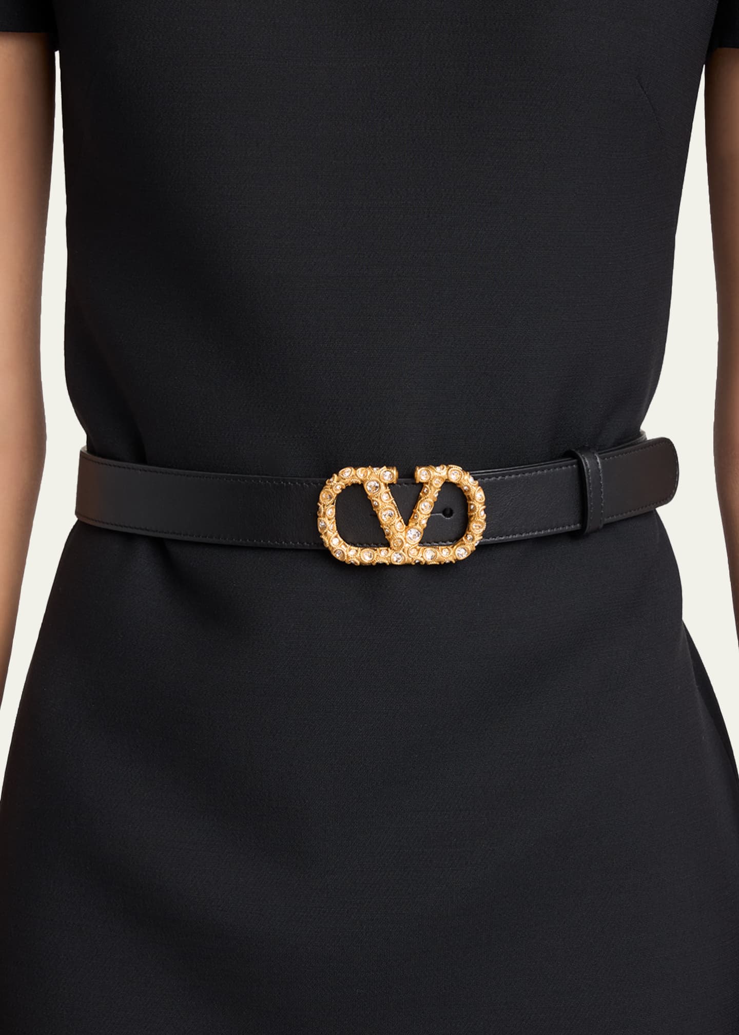 Valentino Garavani VLogo Signature Crystal-Embellished Leather Belt ...
