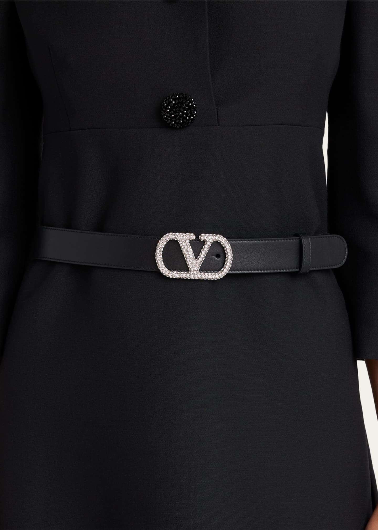 Valentino Garavani VLogo Signature Crystal-Embellished Leather Belt ...