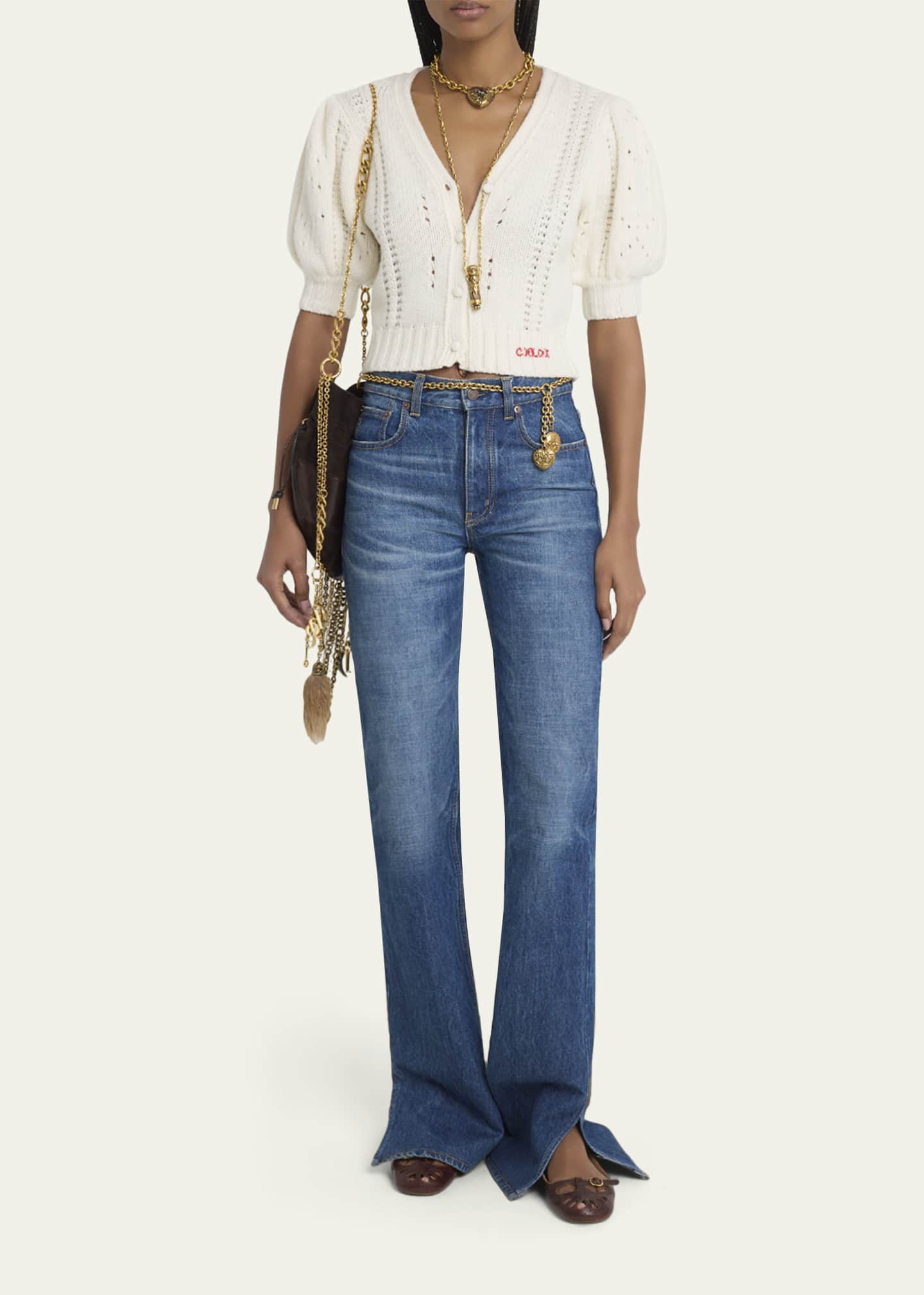 Chloe Wool & Cashmere Cropped Puff-Sleeve Cardigan - Bergdorf Goodman
