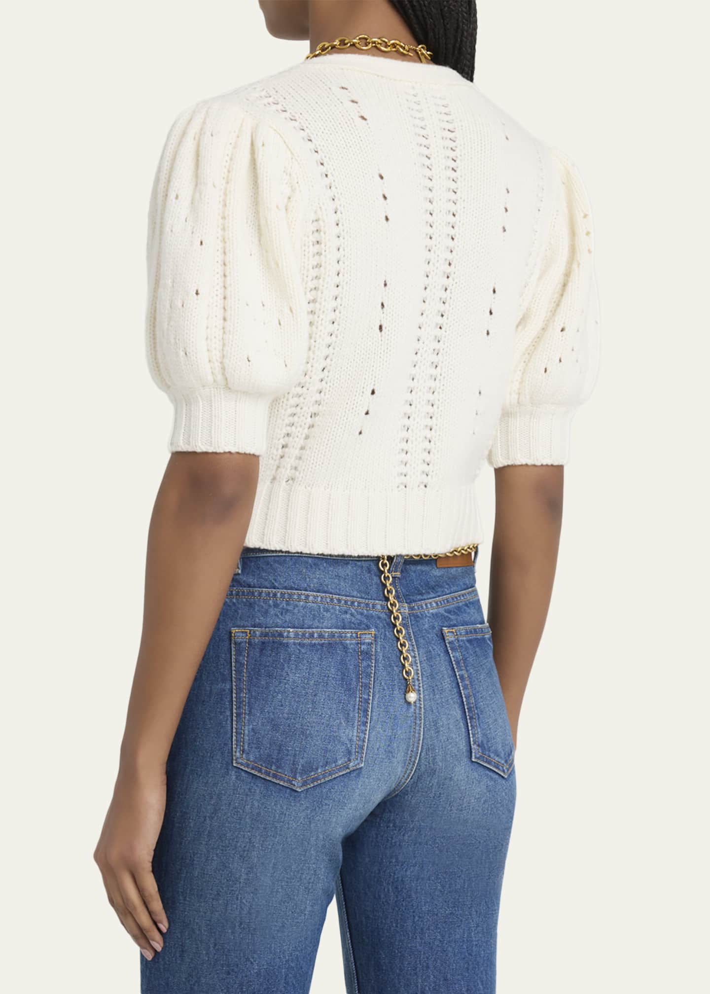 Chloe Wool & Cashmere Cropped Puff-Sleeve Cardigan - Bergdorf Goodman