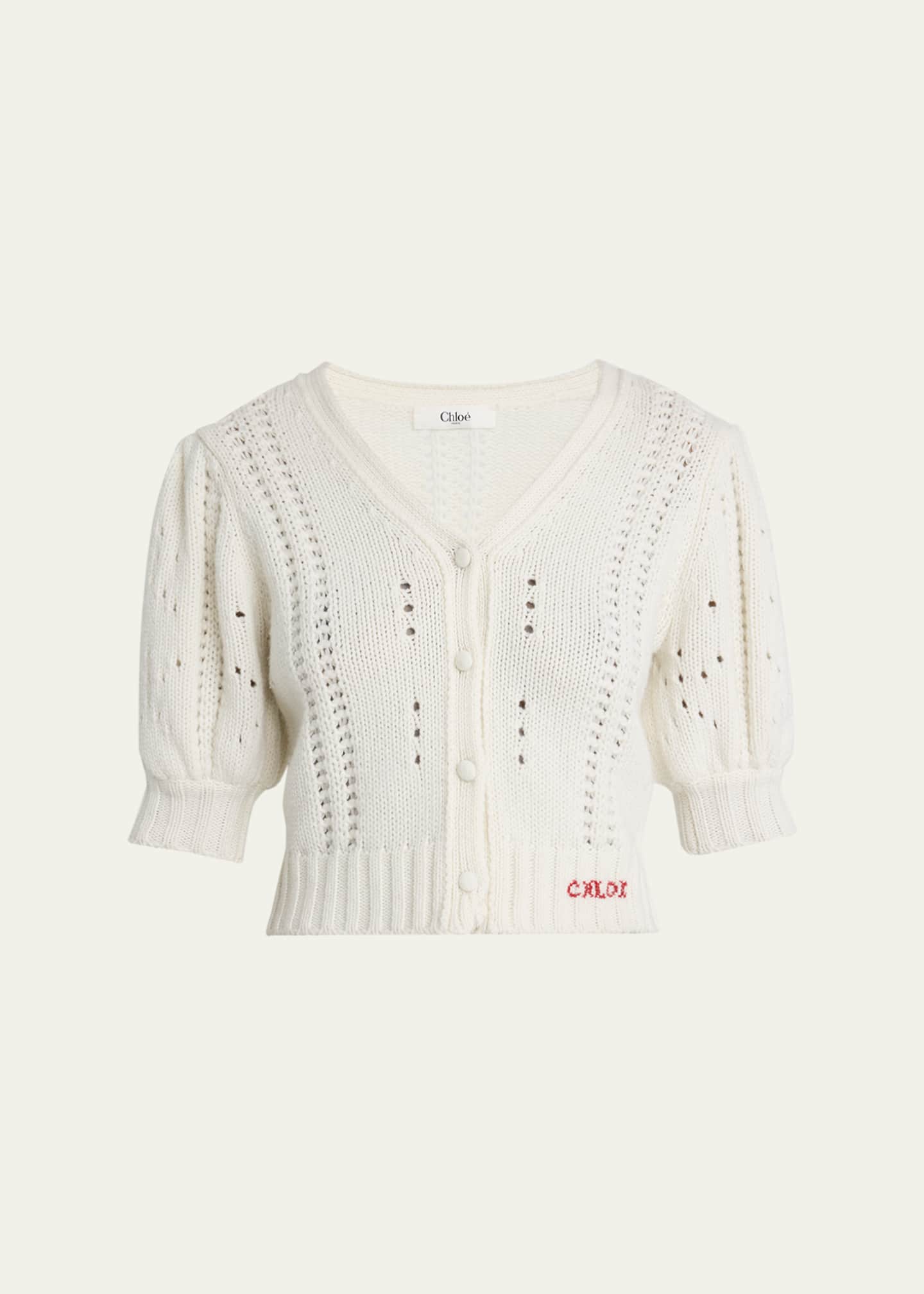 Chloe Wool & Cashmere Cropped Puff-Sleeve Cardigan - Bergdorf Goodman