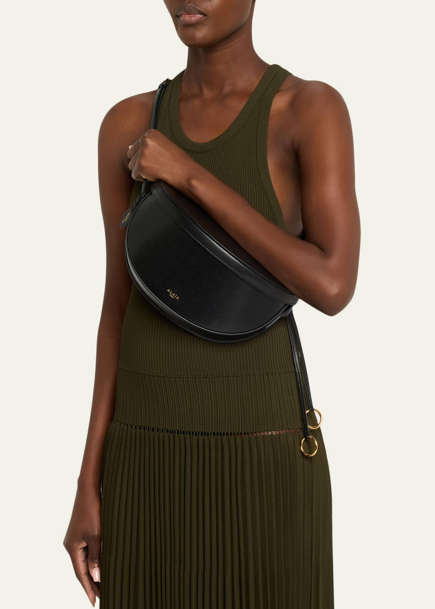 ALAIA East-West Curved Goatskin Leather Shoulder Bag - Bergdorf Goodman