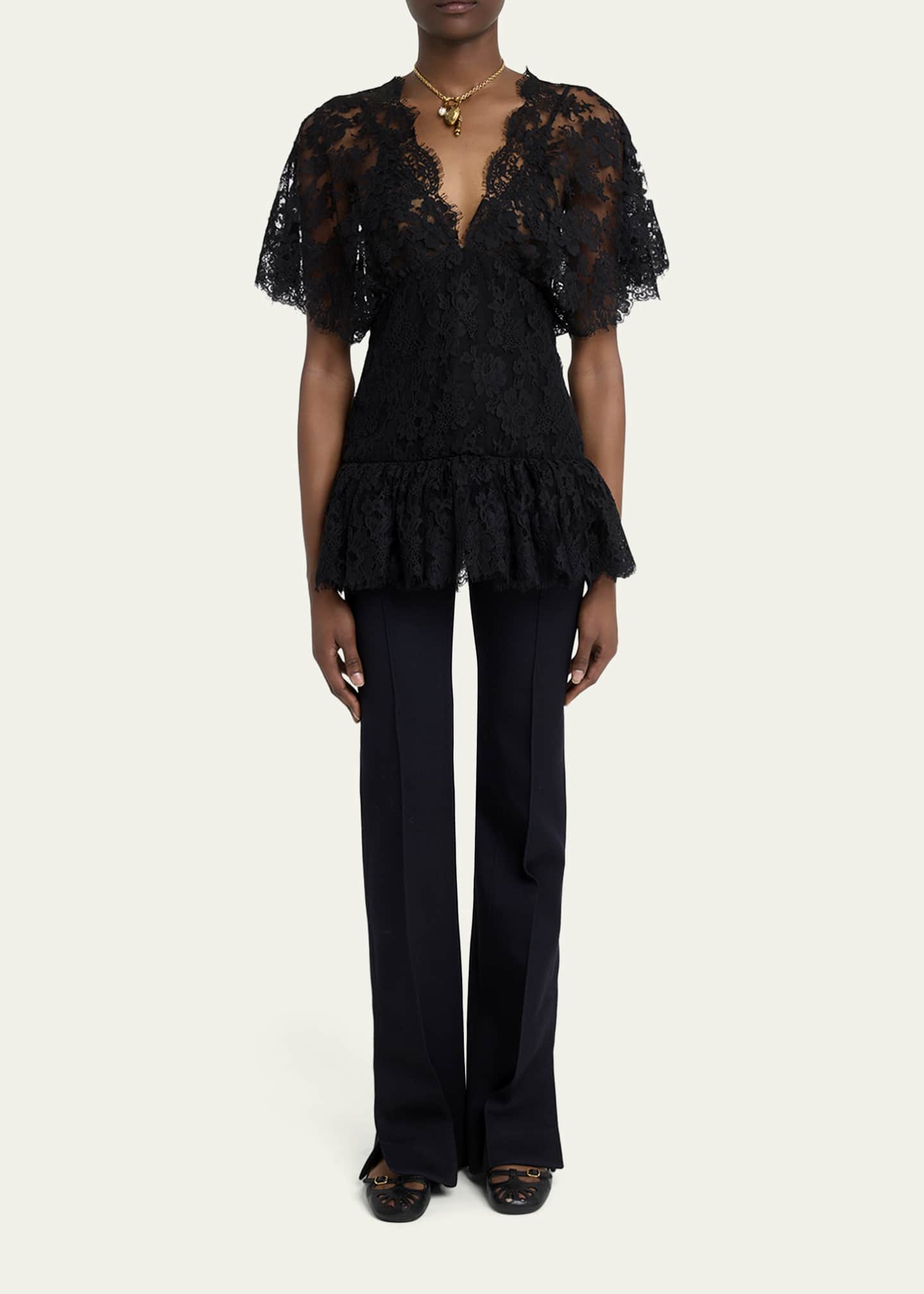 Chloe Lace Short-Sleeve Ruffle Top - Bergdorf Goodman