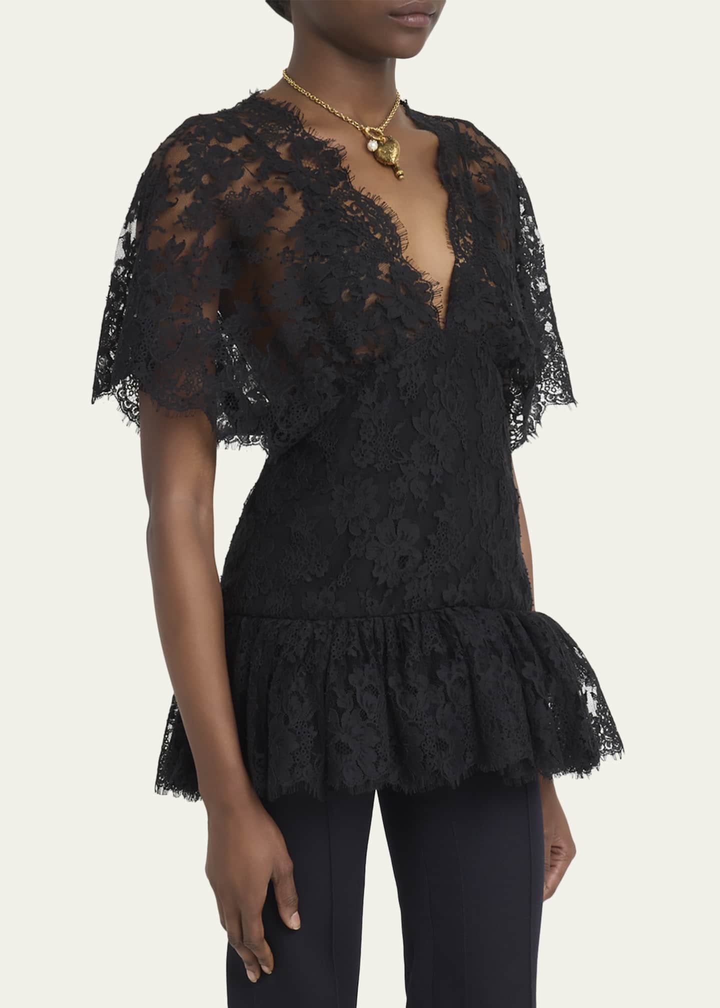 Chloe Lace Short-Sleeve Ruffle Top - Bergdorf Goodman