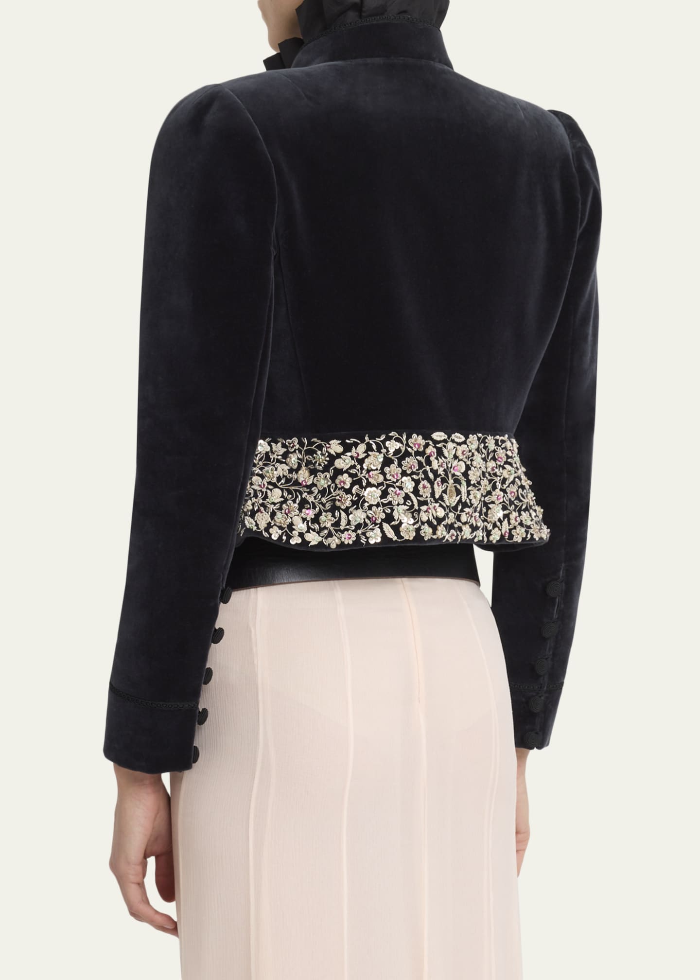 Chloe Spencer Embroidered-Belt Velvet Crop Jacket - Bergdorf Goodman
