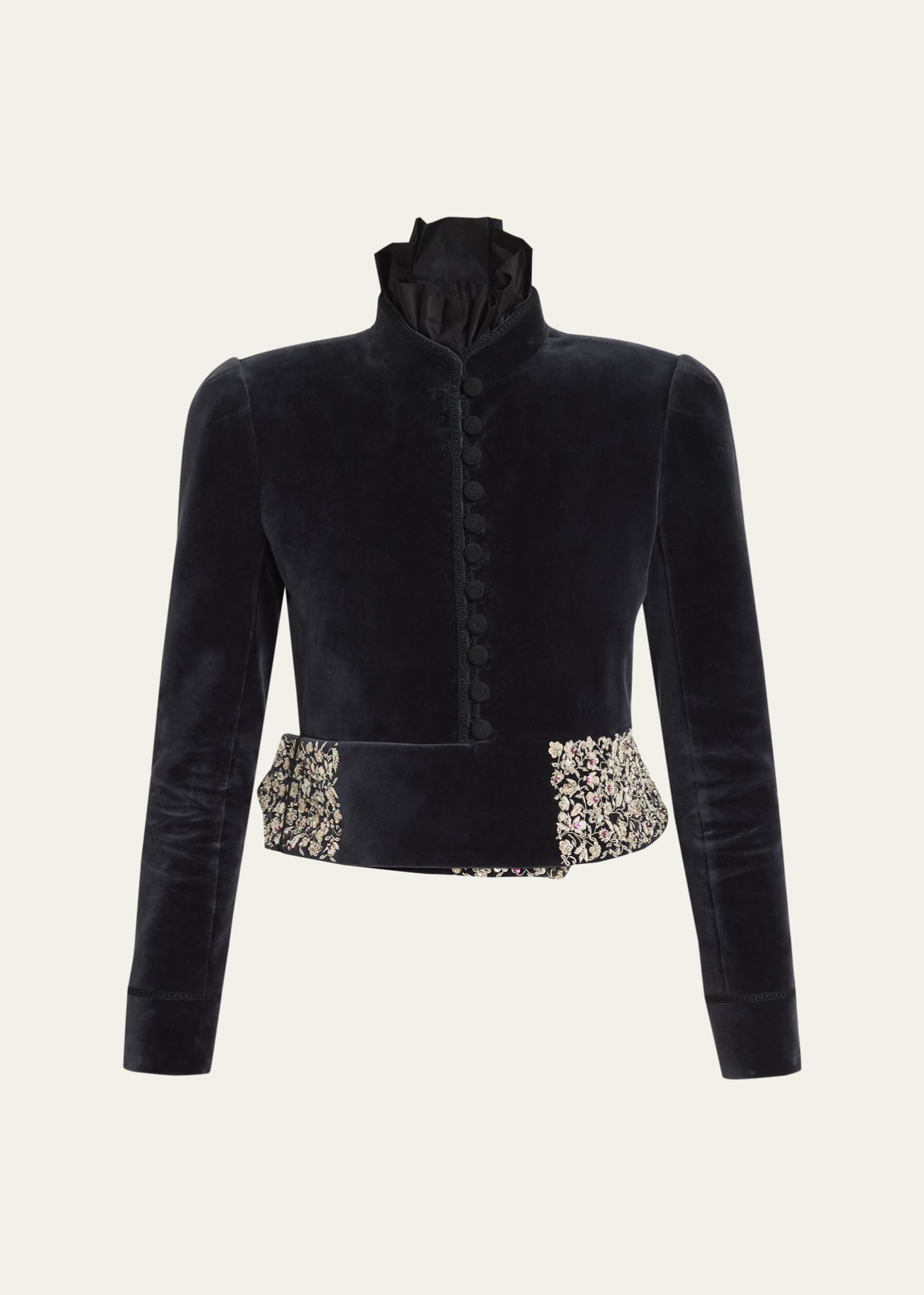 Chloe Spencer Embroidered-Belt Velvet Crop Jacket - Bergdorf Goodman