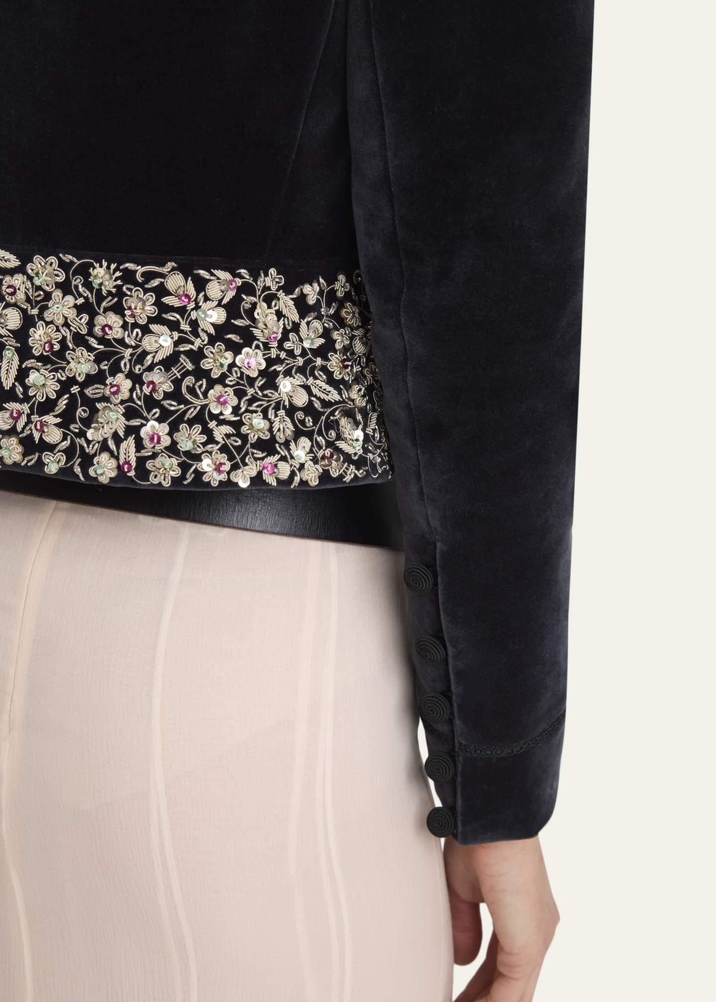 Chloe Spencer Embroidered-Belt Velvet Crop Jacket - Bergdorf Goodman