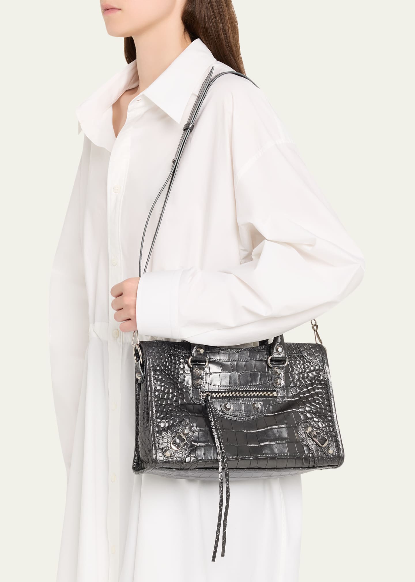 Balenciaga Le City Small Croc-Embossed Leather Top-Handle Bag ...