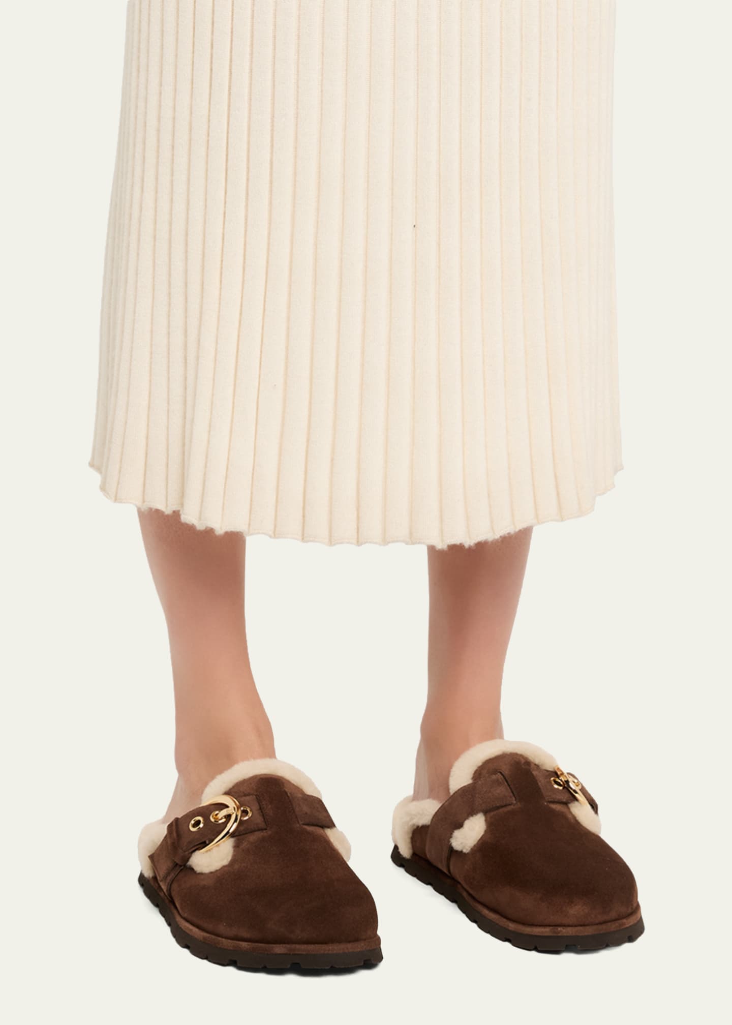 Stuart Weitzman Chrystie Shearling-Lined Suede Mules - Bergdorf