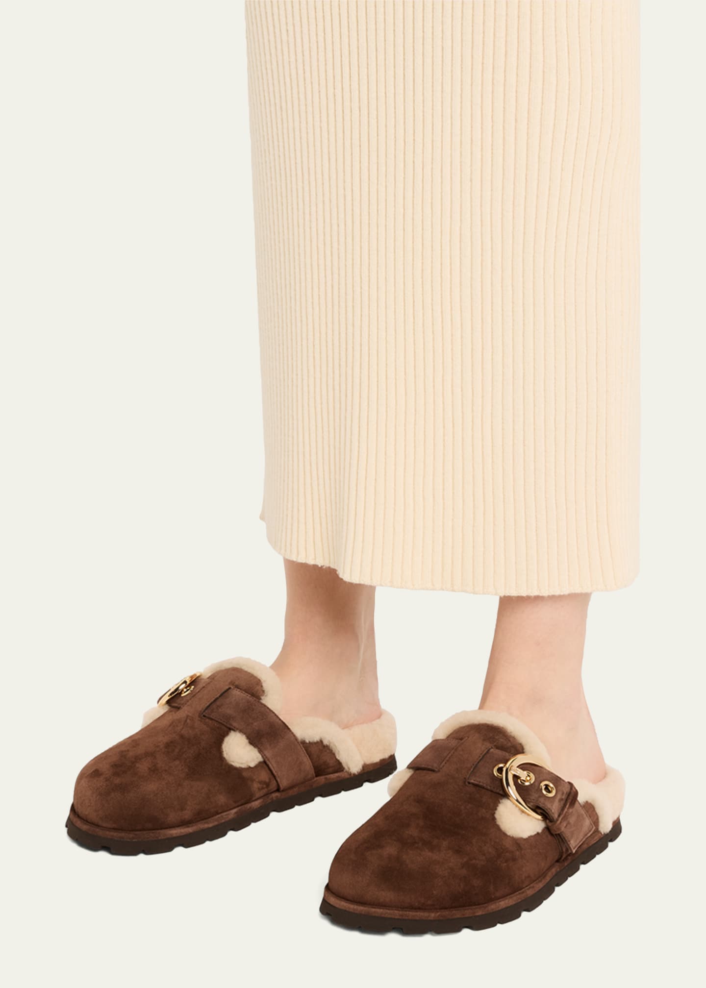 Stuart Weitzman Chrystie Shearling-Lined Suede Mules - Bergdorf Goodman