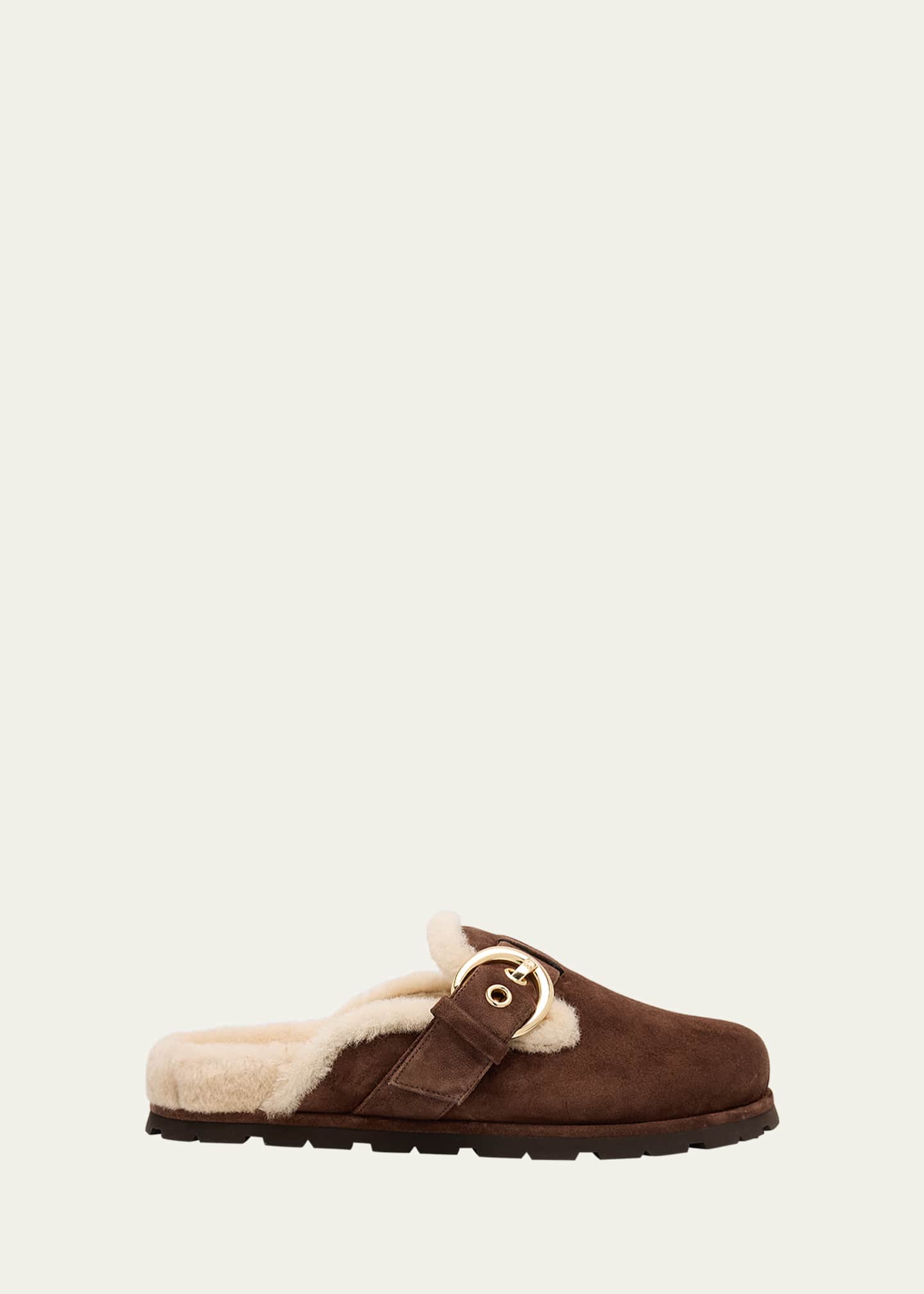 Stuart Weitzman Chrystie Shearling-Lined Suede Mules - Bergdorf Goodman