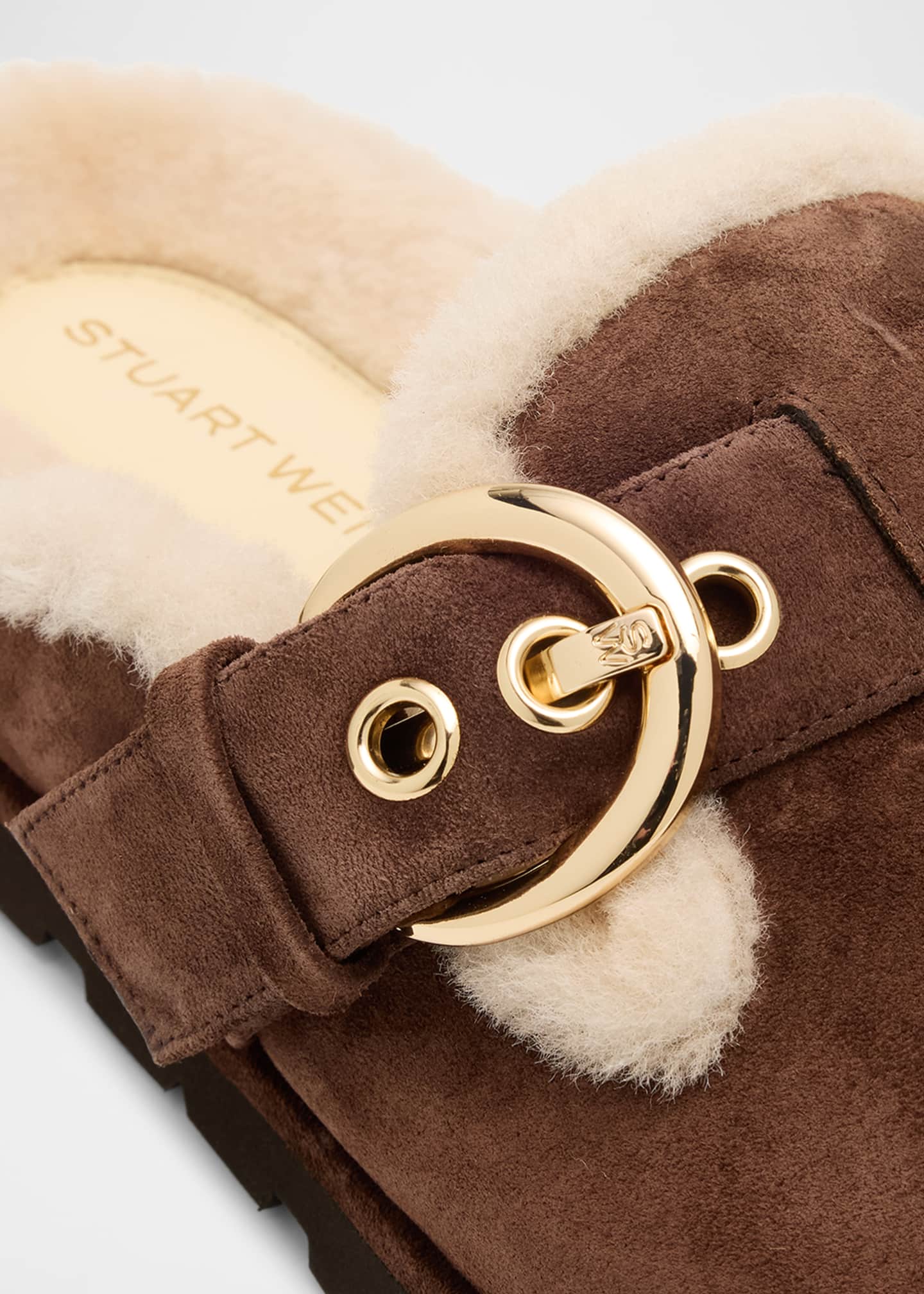Stuart Weitzman Chrystie Shearling-Lined Suede Mules - Bergdorf Goodman