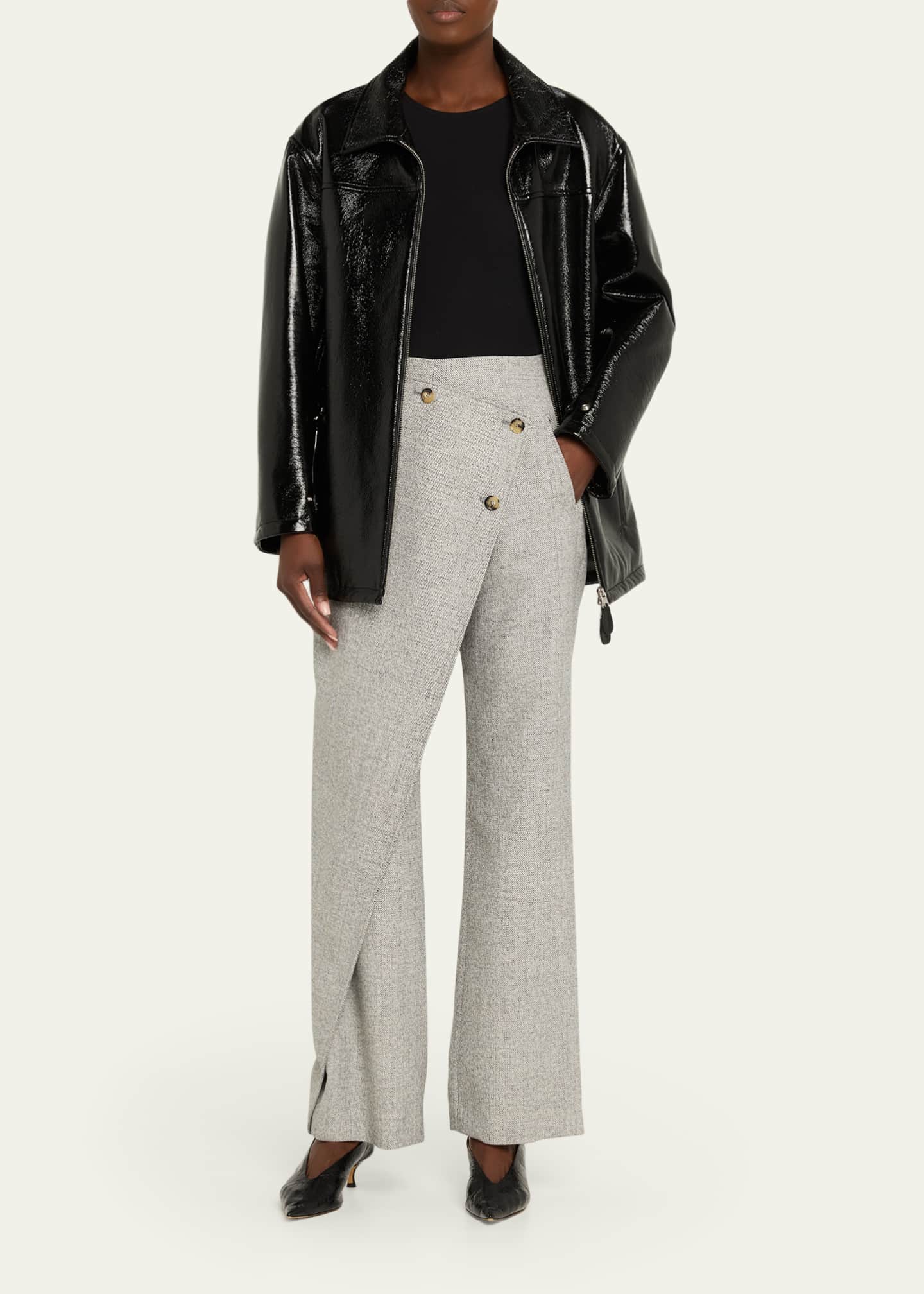 Courreges Oblique Caviar Wool Straight-Leg Apron Pants - Bergdorf Goodman