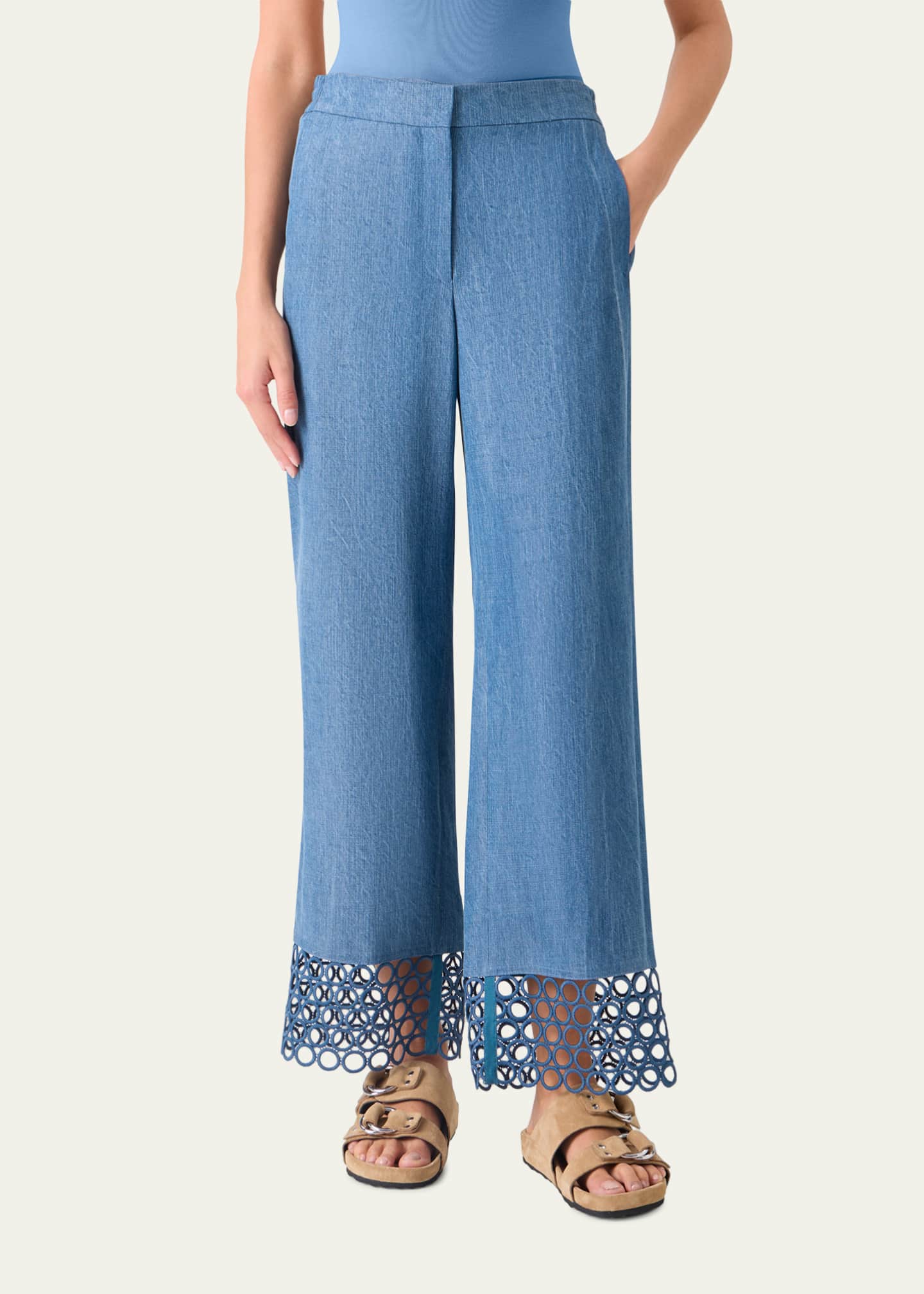 Akris punto Marlon Eyelet Cuffed Straight-Leg Ankle Pants - Bergdorf ...