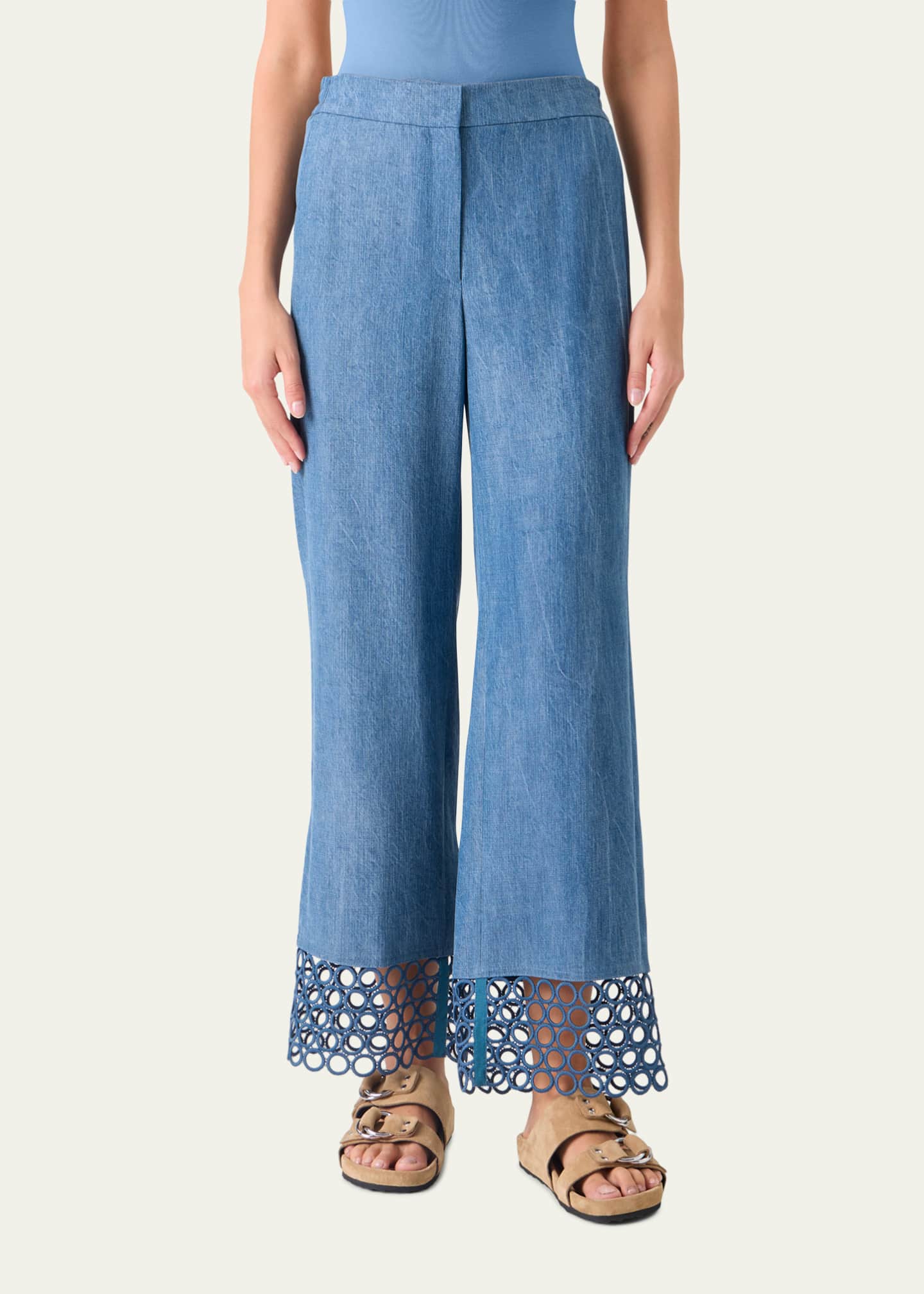 Akris punto Marlon Eyelet Cuffed Straight-Leg Ankle Pants - Bergdorf ...