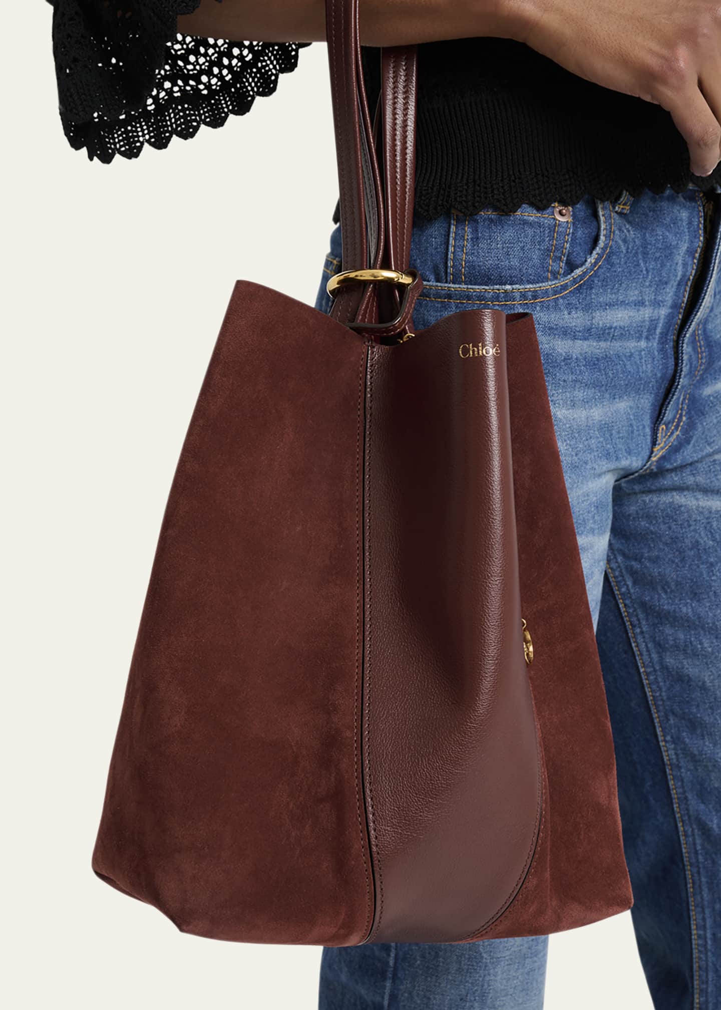 Chloe Spin Tote Bag in Grain Leather & Suede - Bergdorf Goodman
