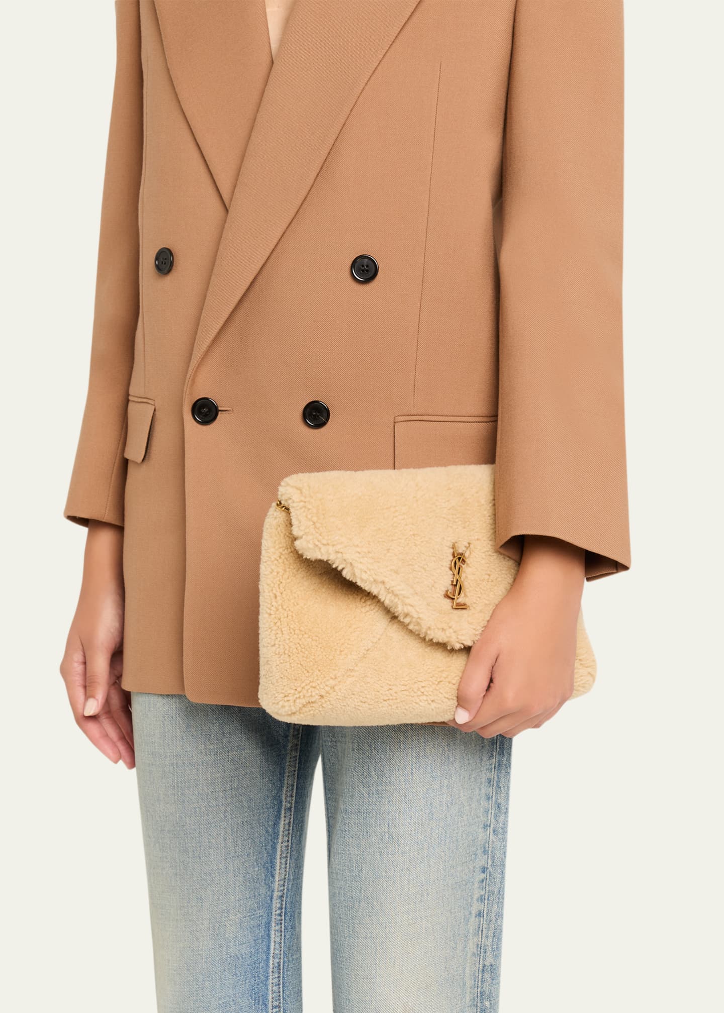 Saint Laurent YSL Envelope Flap Shoulder Bag in Shearling - Bergdorf ...