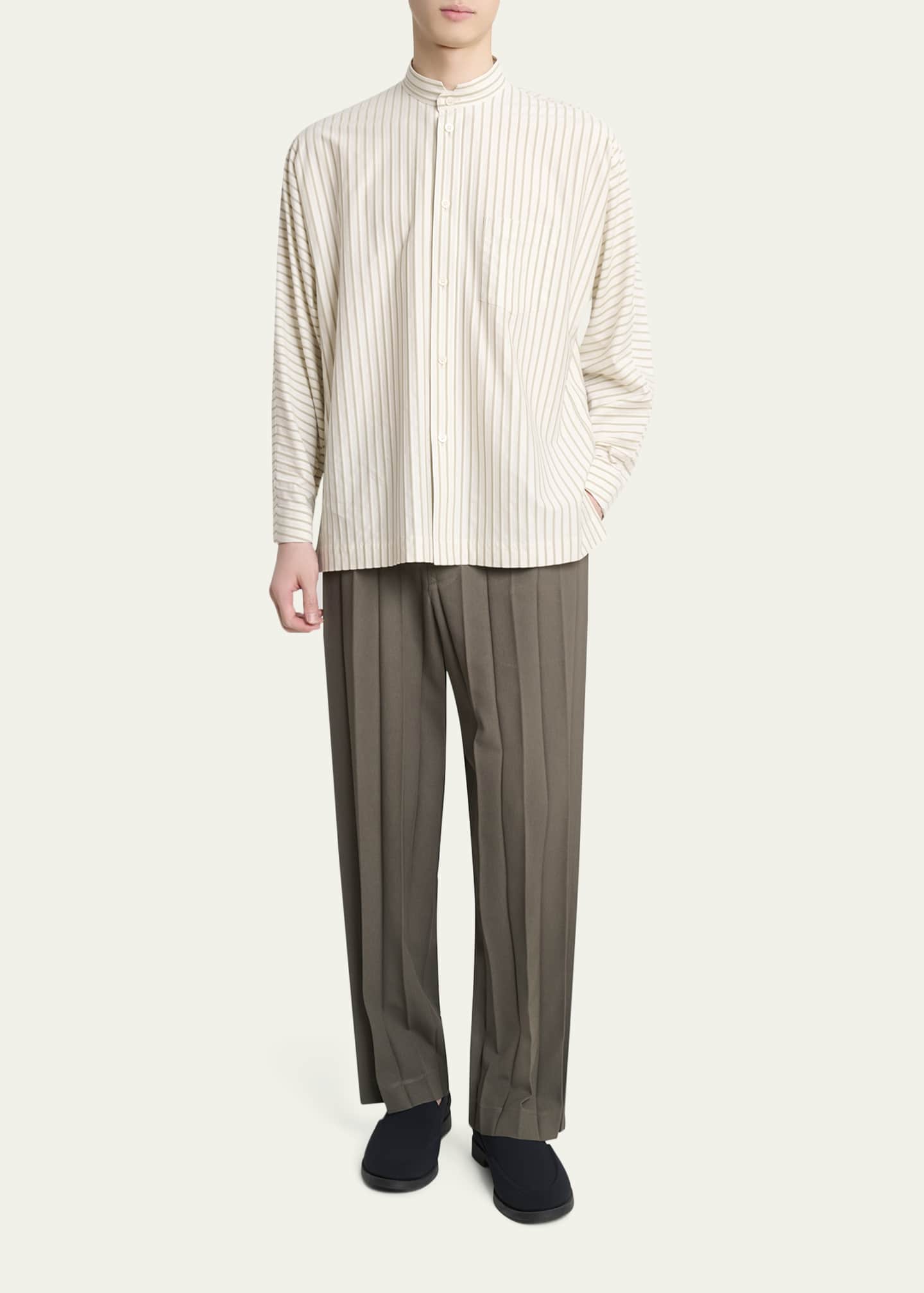 Homme Plisse Issey Miyake Men's Stripe Band Collar Button-Down Shirt ...