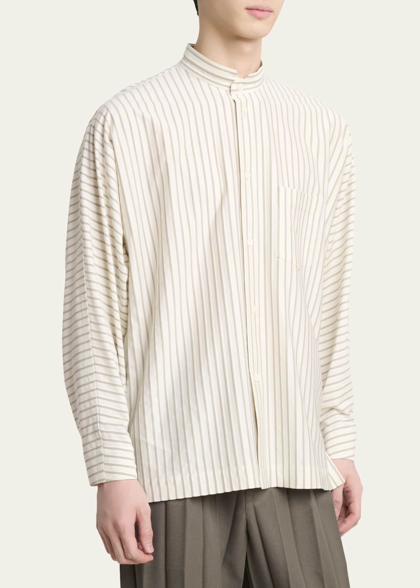 Homme Plisse Issey Miyake Men's Stripe Band Collar Button-Down Shirt ...