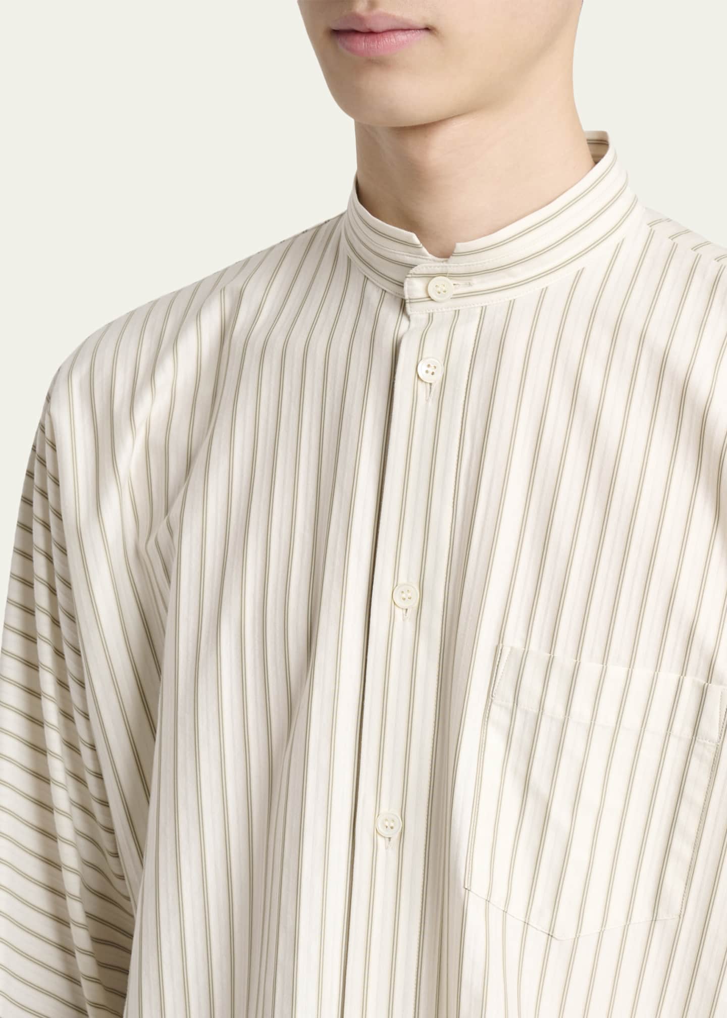 Homme Plisse Issey Miyake Men's Stripe Band Collar Button-Down Shirt ...