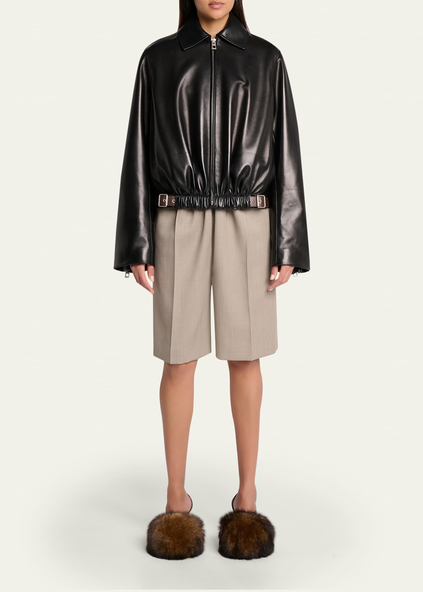 Loewe Buckle Leather Balloon Jacket - Bergdorf Goodman