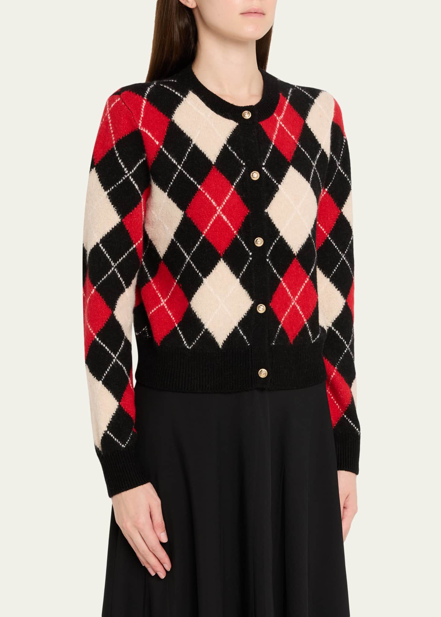 Alice + Olivia Carolee Argyle Crewneck Cardigan - Bergdorf Goodman