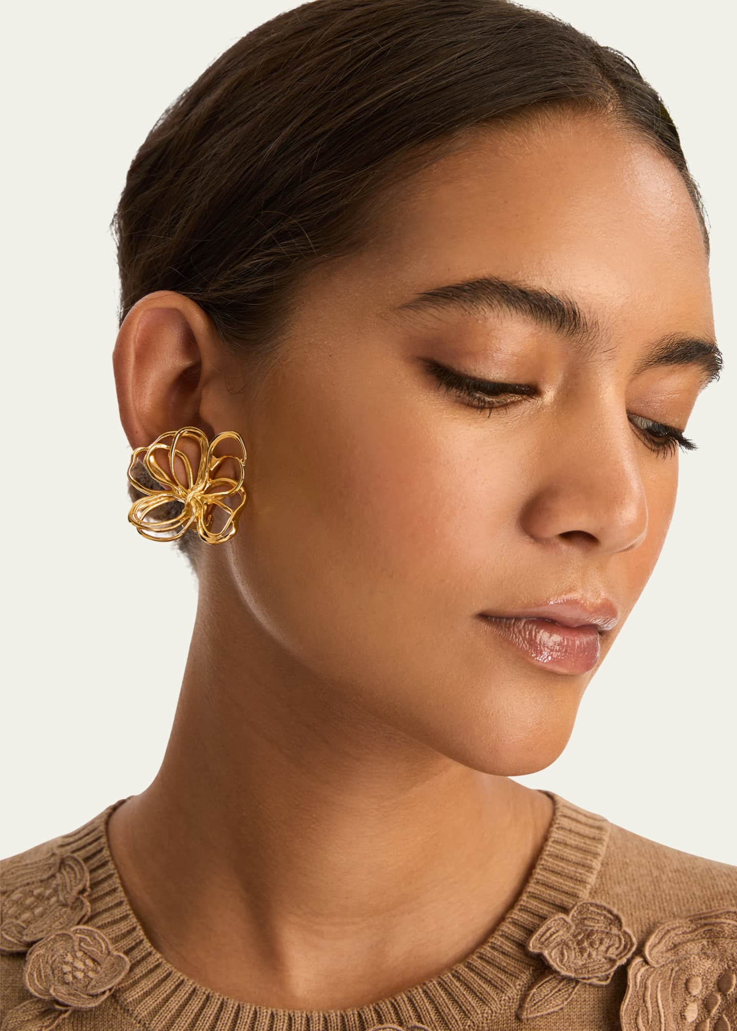 Oscar de la Renta Wire Flower Stud Earrings, Gold - Bergdorf Goodman