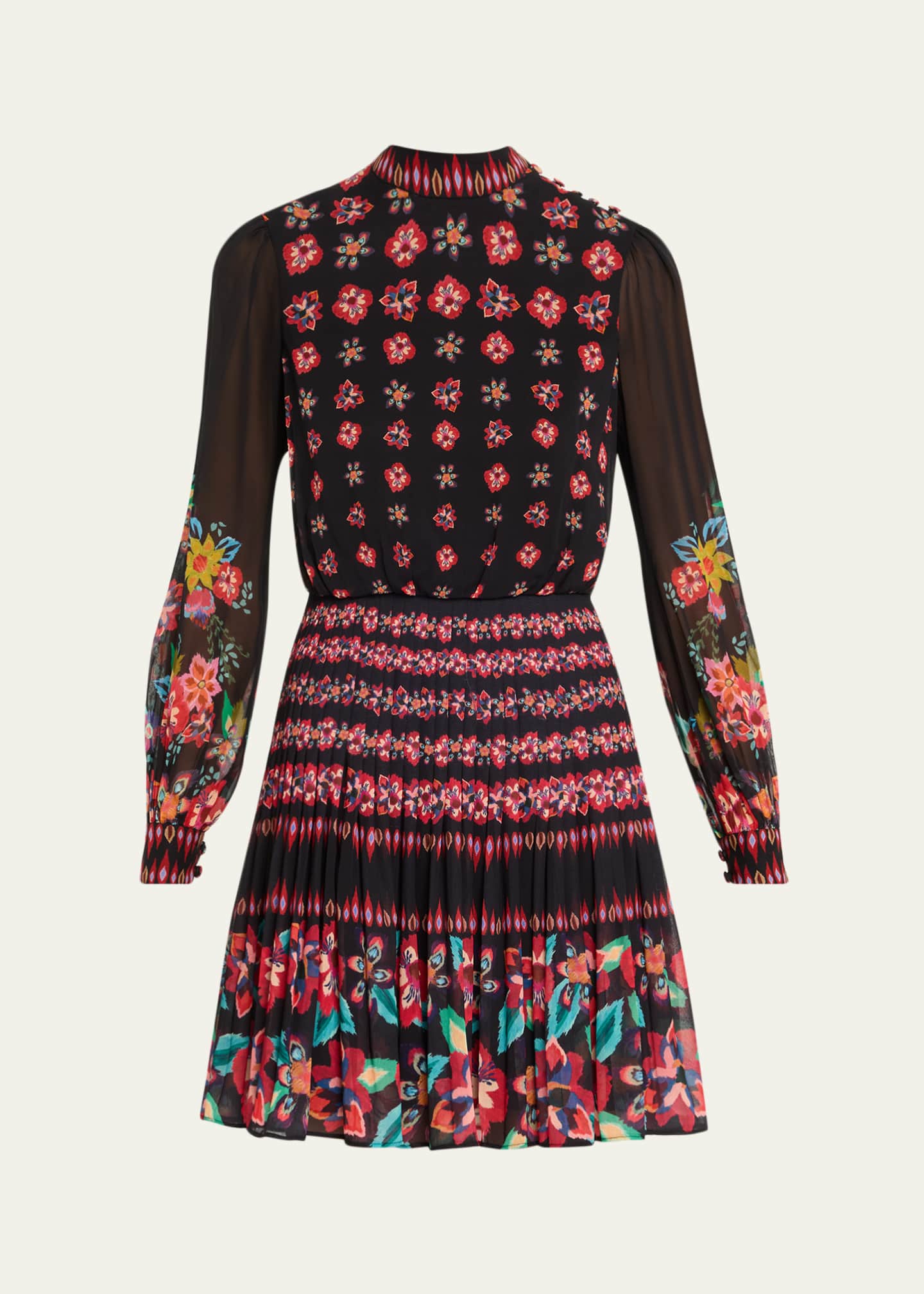 Saloni Isa Floral Silk Short Dress - Bergdorf Goodman