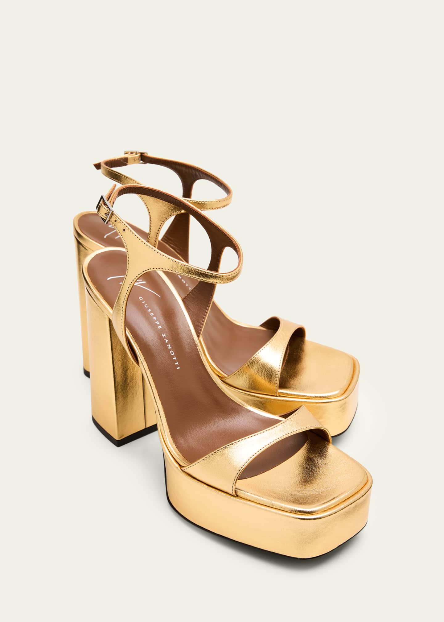 Giuseppe Zanotti Metallic Leather Block-Heel Platform Sandals ...