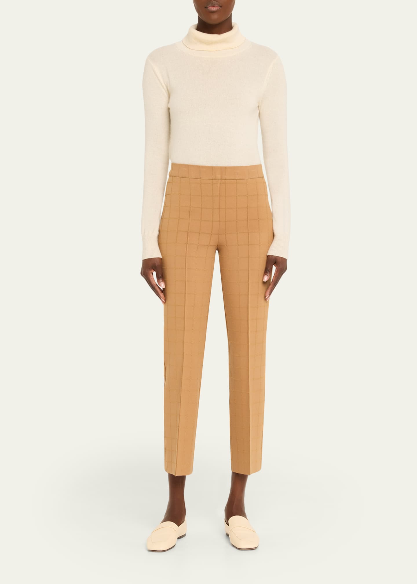 HIGH SPORT Metallic Windowpane Matte Jacquard Slim-Leg Crop Pants ...