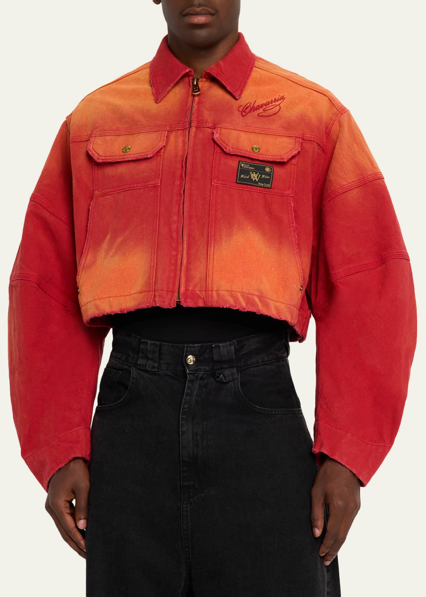 Willy Chavarria Men's Stockton Cropped Denim Jacket - Bergdorf Goodman