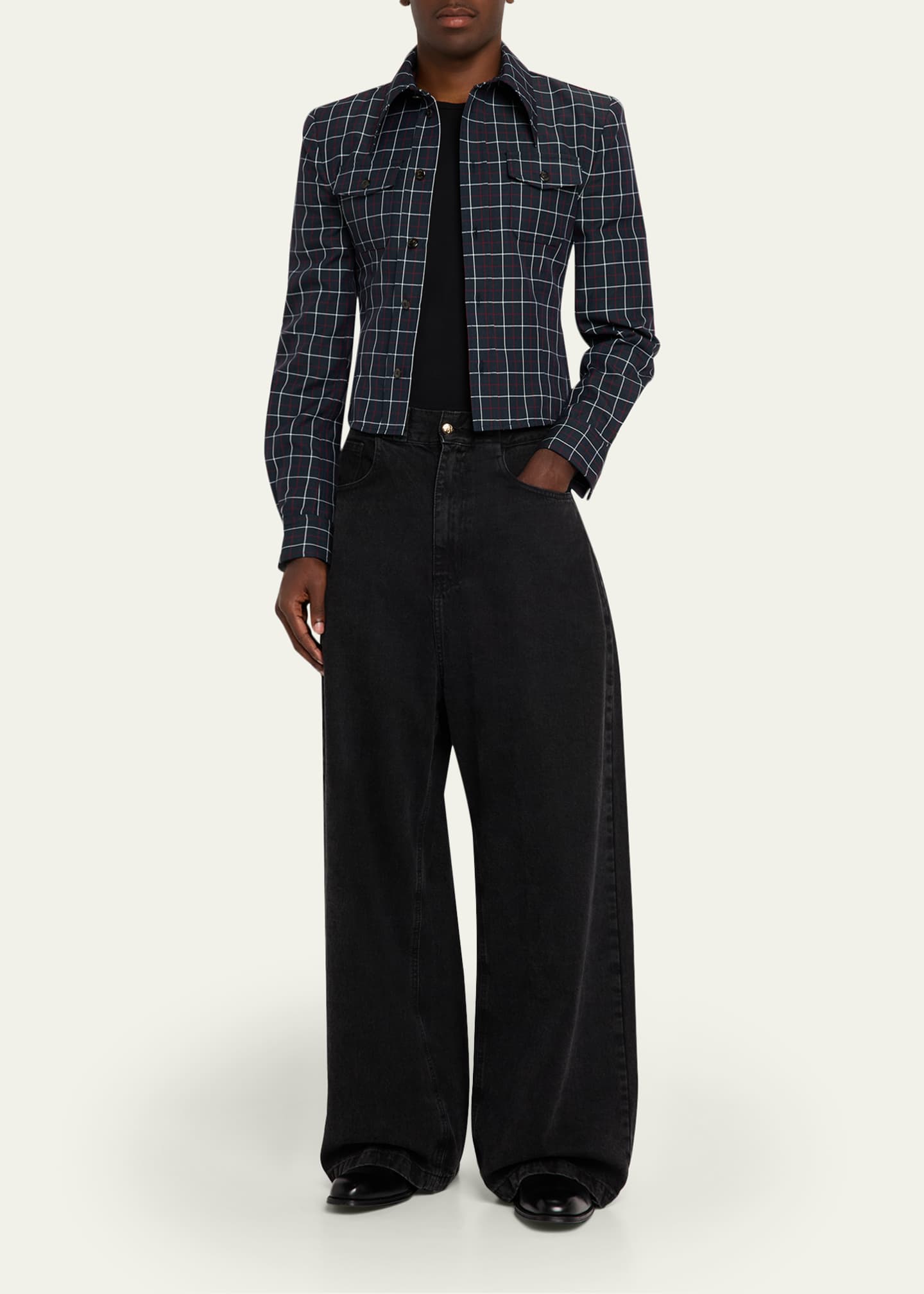 Willy Chavarria Men's Chavella Check Point-Collar Cropped Button-Down ...